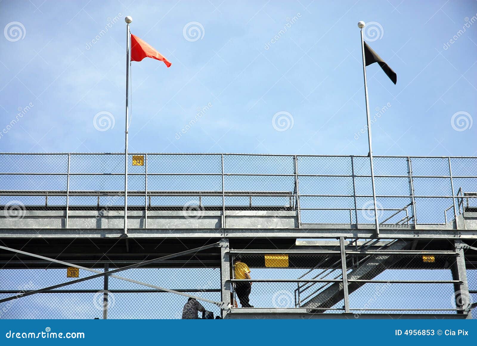 Overhead walkway bridge stock image. Image of steel, flag - 4956853
