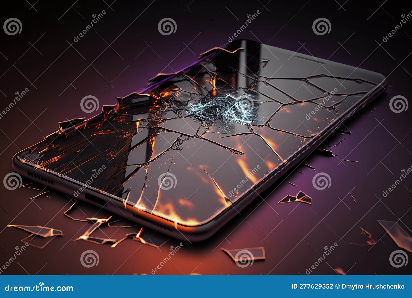 Overheated Mobile Cellphone with Broken Glass. Smartphone Falling Down ...