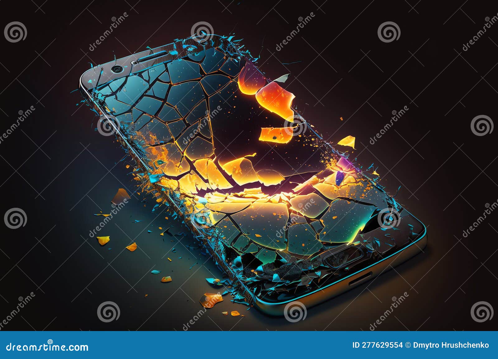 Overheated Mobile Cellphone with Broken Glass. Smartphone Falling Down ...