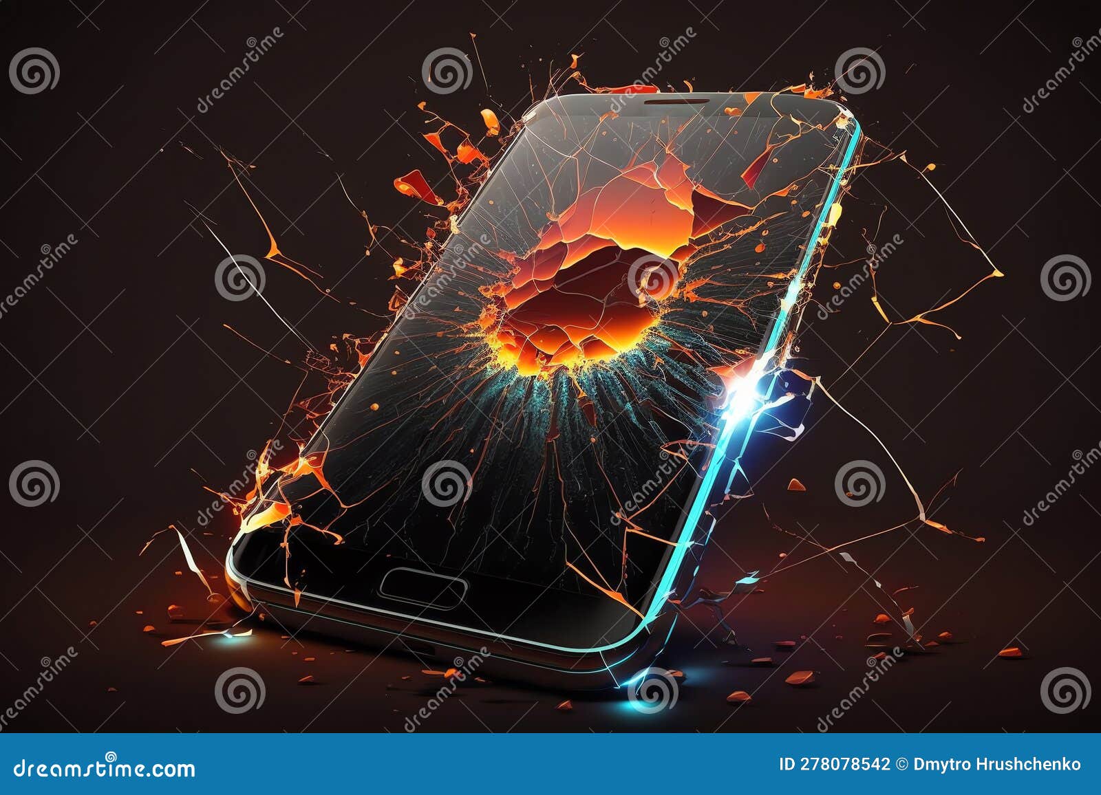 Overheated Mobile Cellphone with Broken Glass. Smartphone Falling Down ...