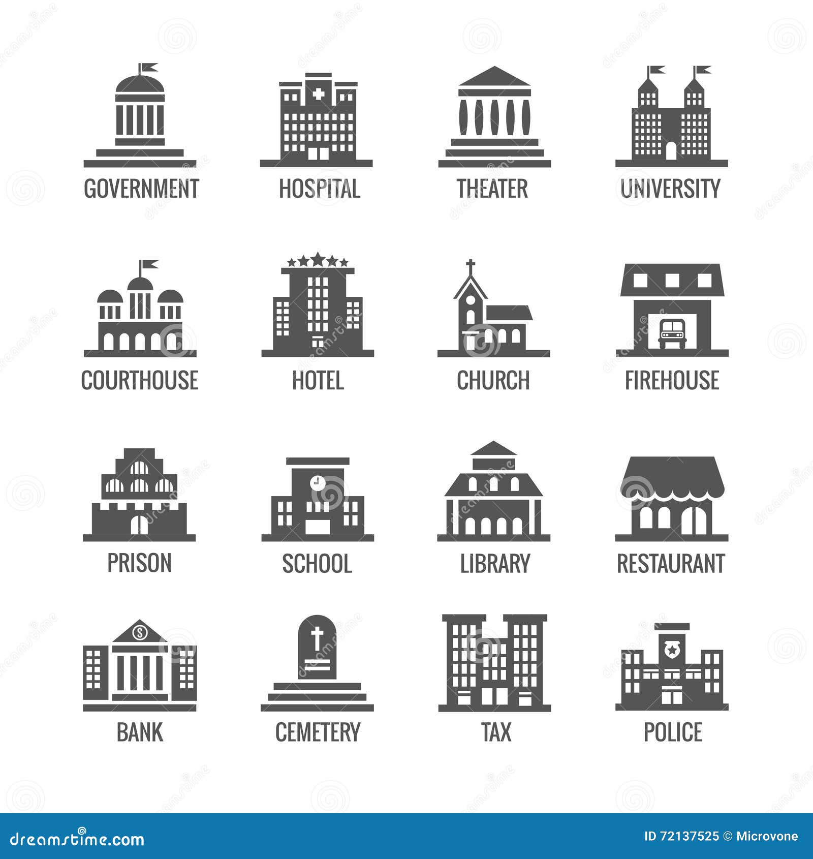 Overheid, Geplaatste Openbaar Gebouw Vectorpictogrammen Vector ...
