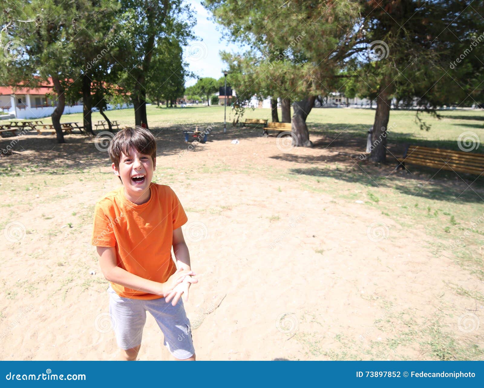 Overjoyed Kid Laugh in the Park in Summer Stock Photo - Image of ...