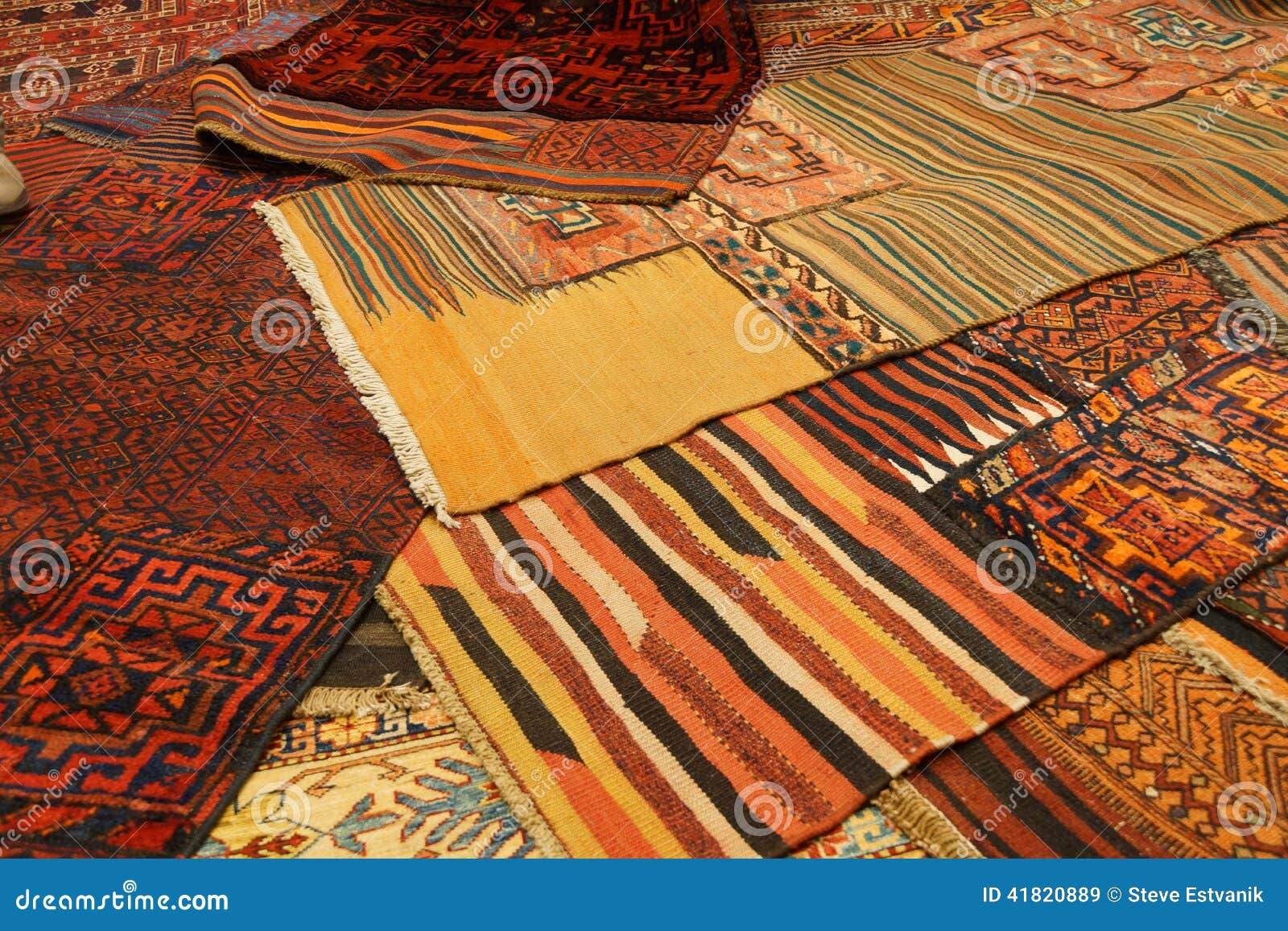 Overlapping Carpets with Intricate Kurdish Patterns Stock Image - Image ...
