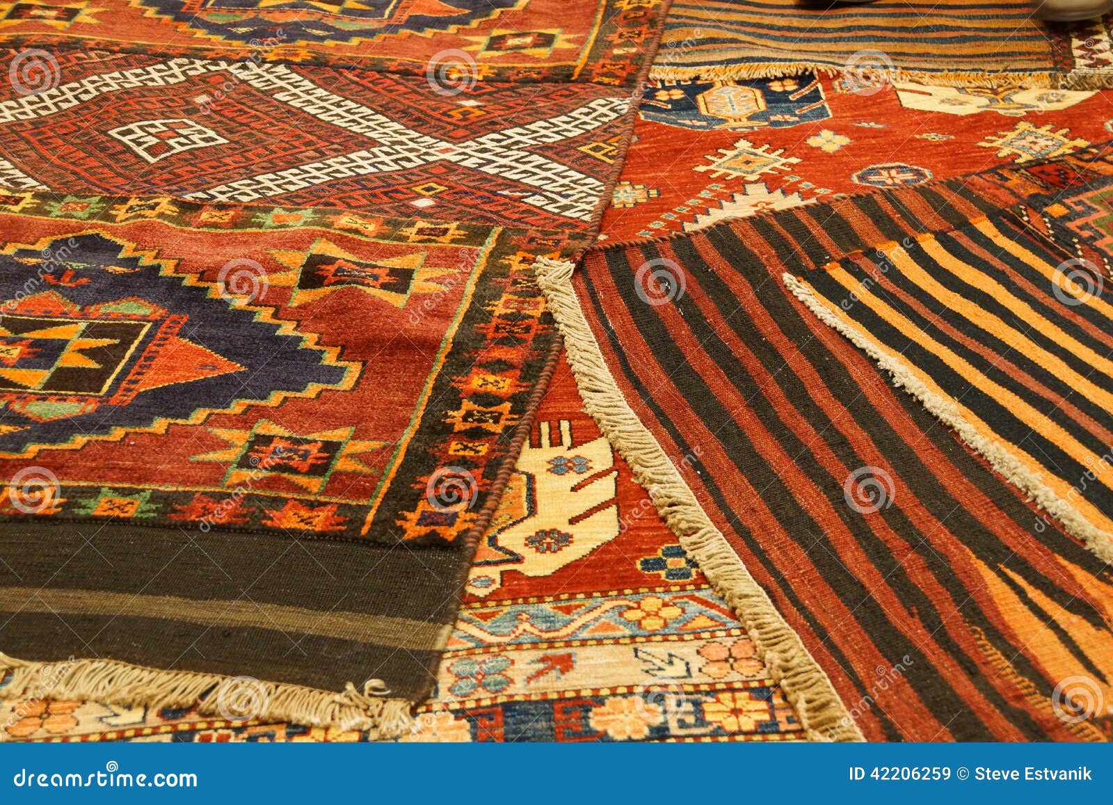 Overlapping Carpets with Intricate Kurdish Patterns Stock Image - Image ...