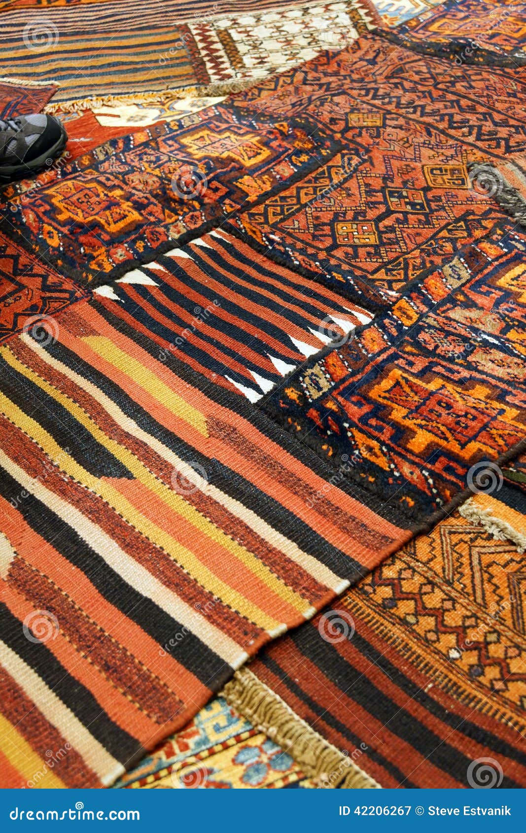 Overlapping Carpets with Intricate Kurdish Patterns Stock Image - Image ...