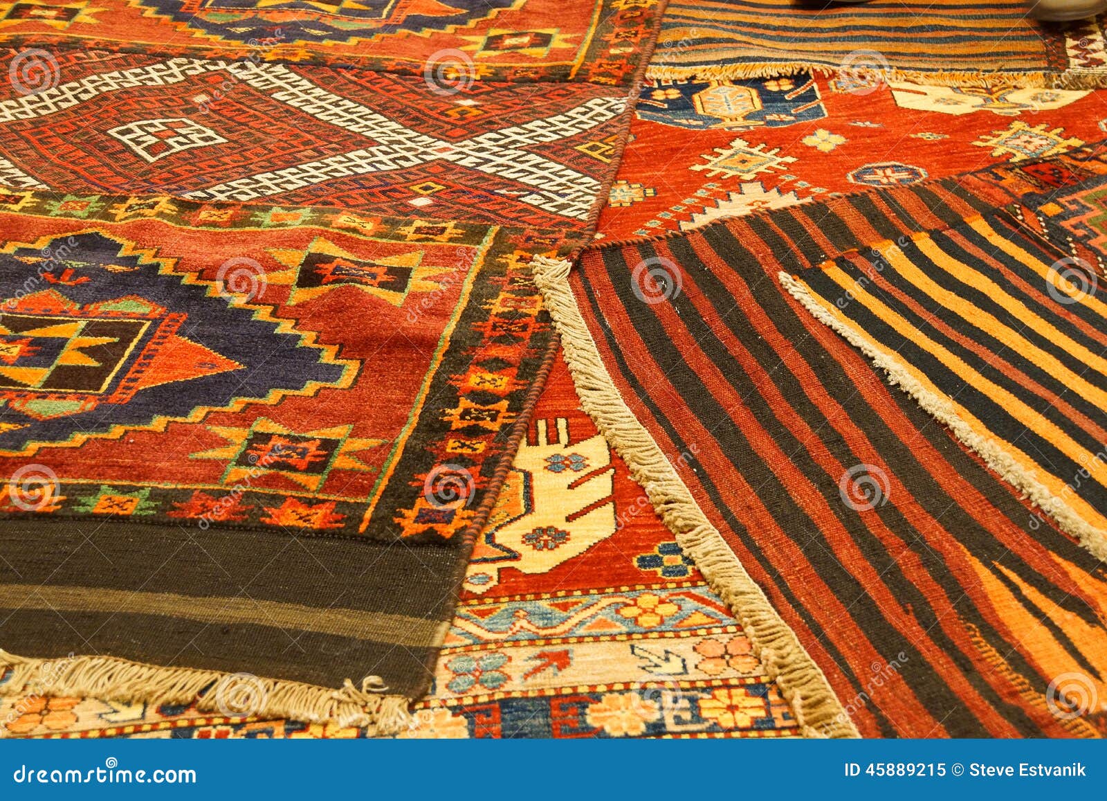 Overlapping Carpets with Intricate Kurdish Patterns Stock Image - Image ...