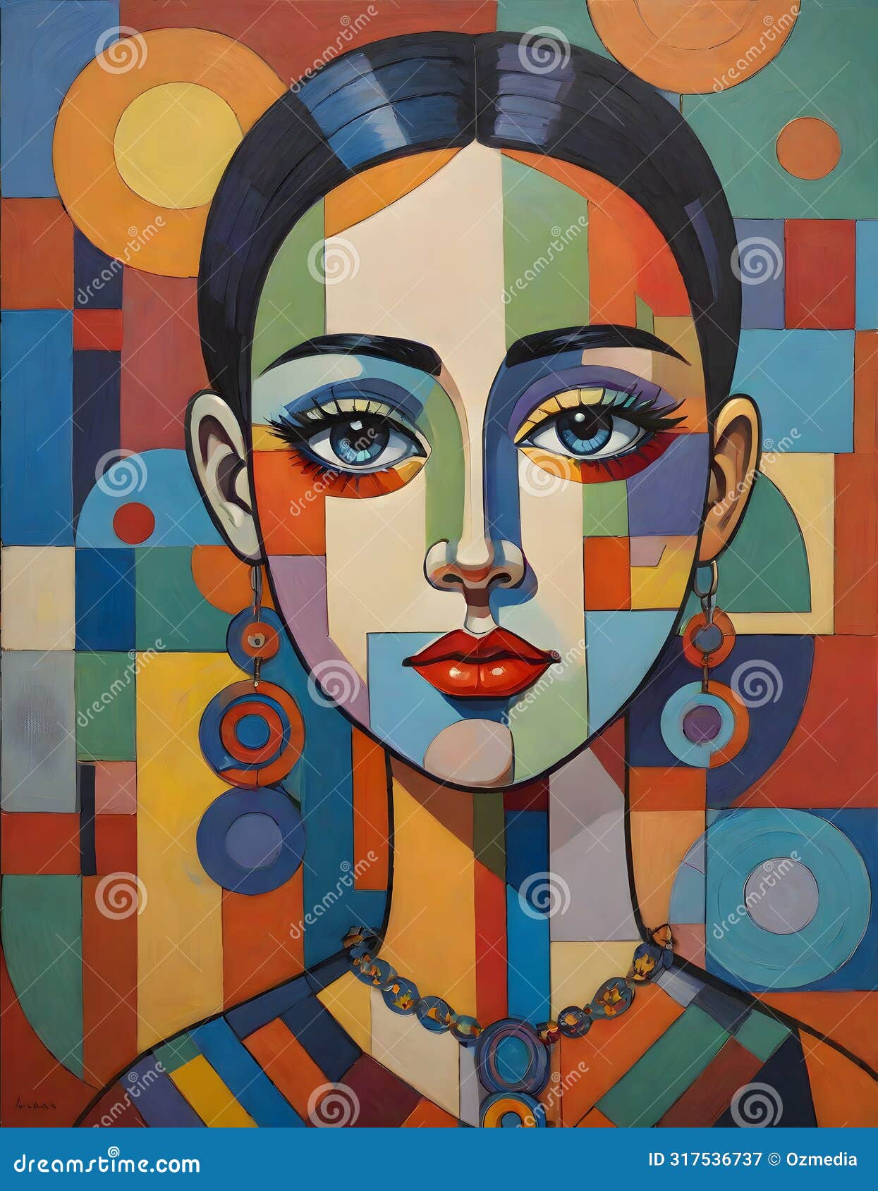 Cubist Portrait With Geometric Shapes, Flat Design, Top View, Avant ...