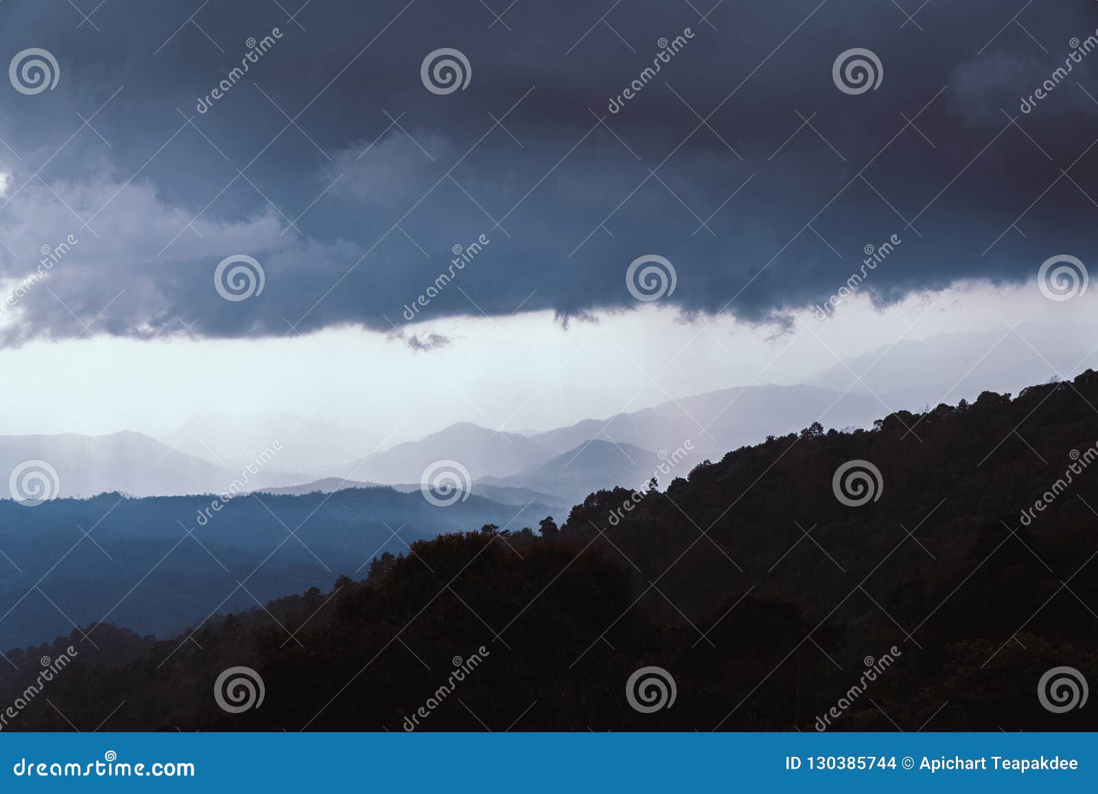 Overlapping mountains stock photo. Image of forest, tree - 130385744