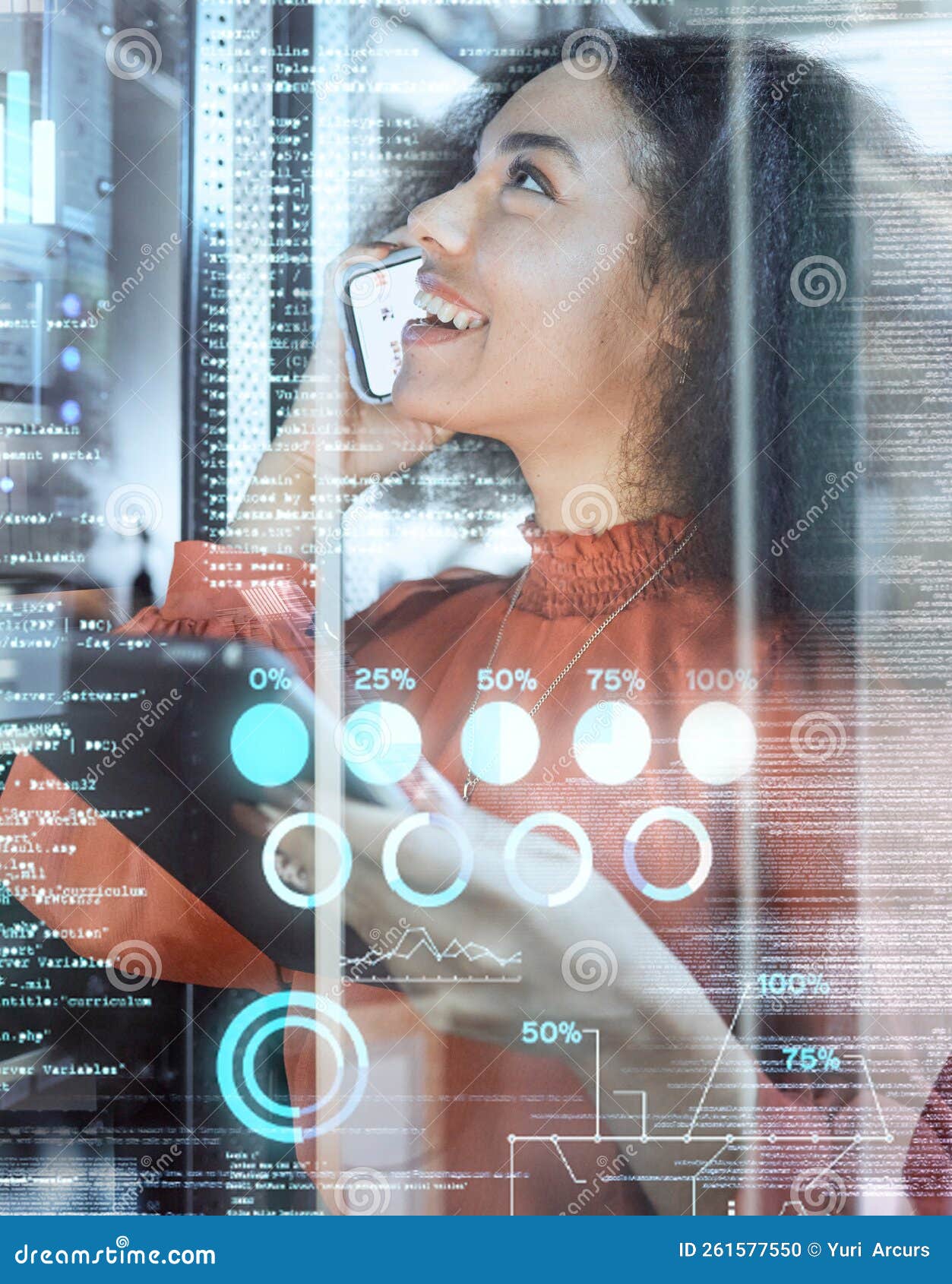 Overlay, Chart and Software Engineer with Phone Call, Graph and ...