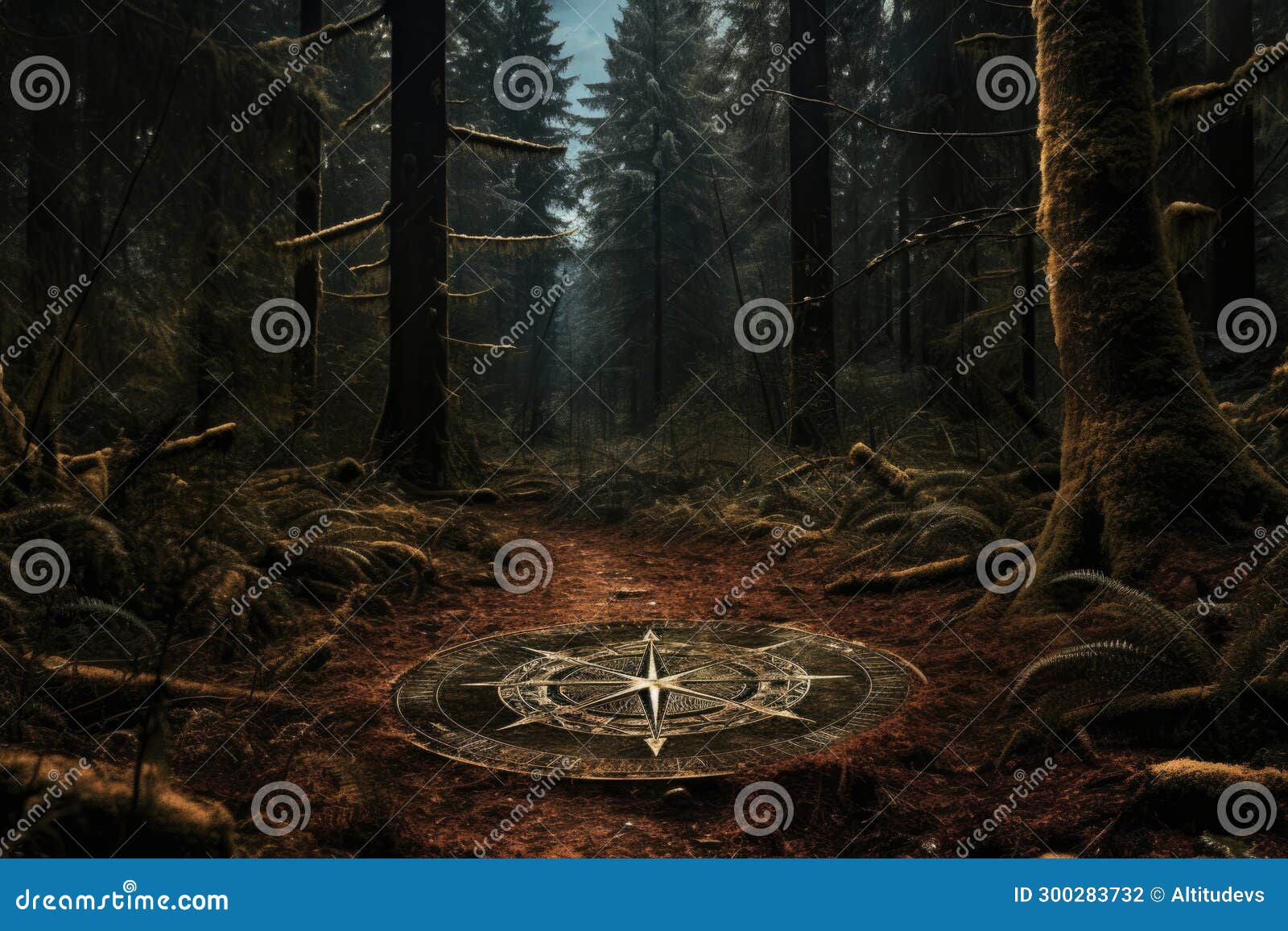 An Overlay of a Compass and a Forest Trail Stock Photo - Image of ...