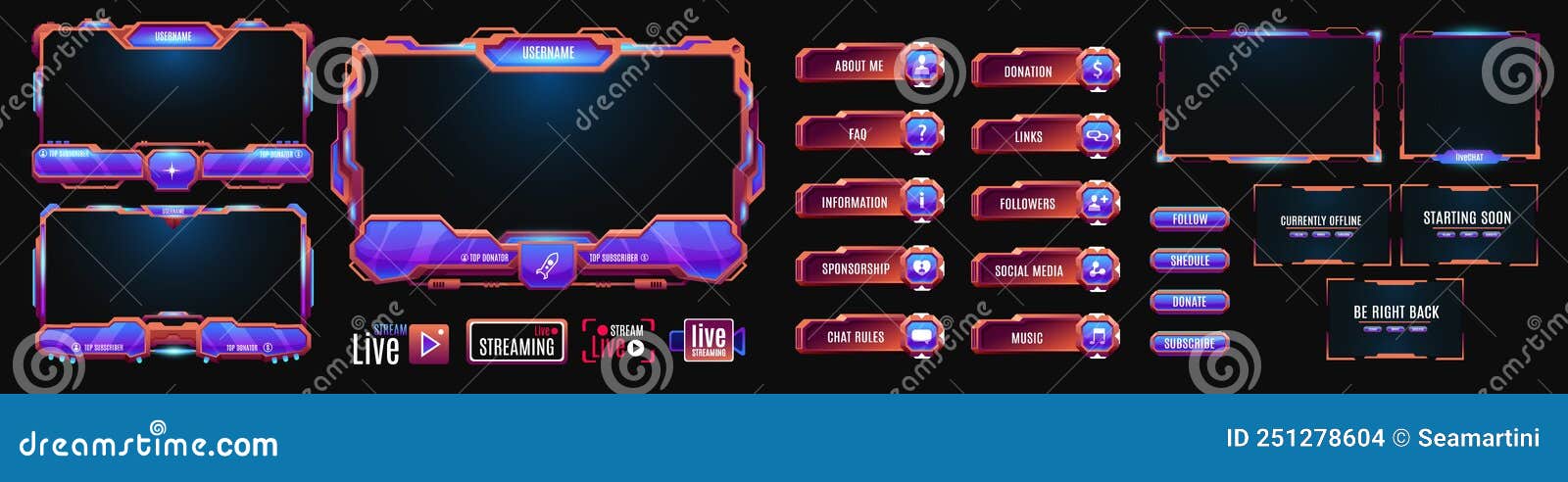 Overlay Game Interface, Neon Screen Panel, Frames Stock Illustration ...