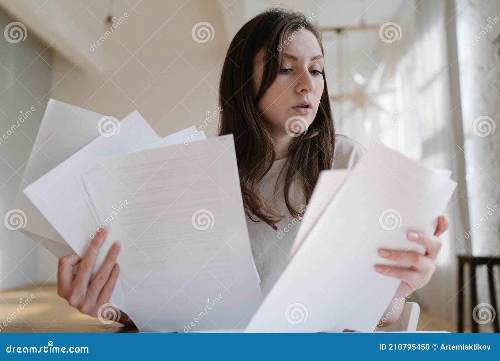 Overload with Paperwork. Employed Worker on the Remote Work at Home ...