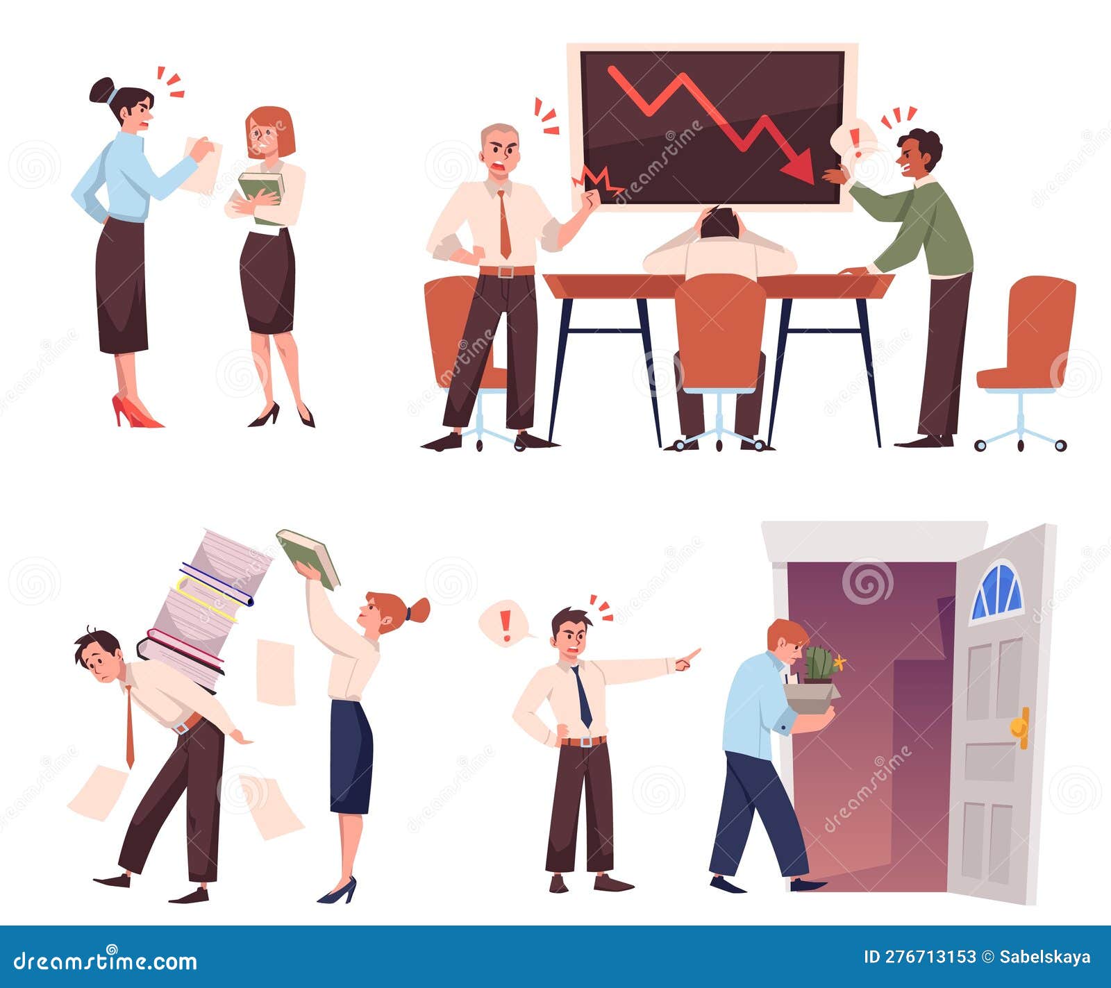 Overload and Stressful Work, Toxic Bosses Set Flat Vector Illustration ...