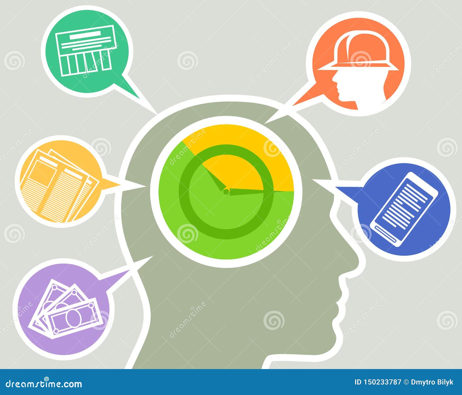 Overloaded Brain of Modern Man Stock Vector - Illustration of face ...