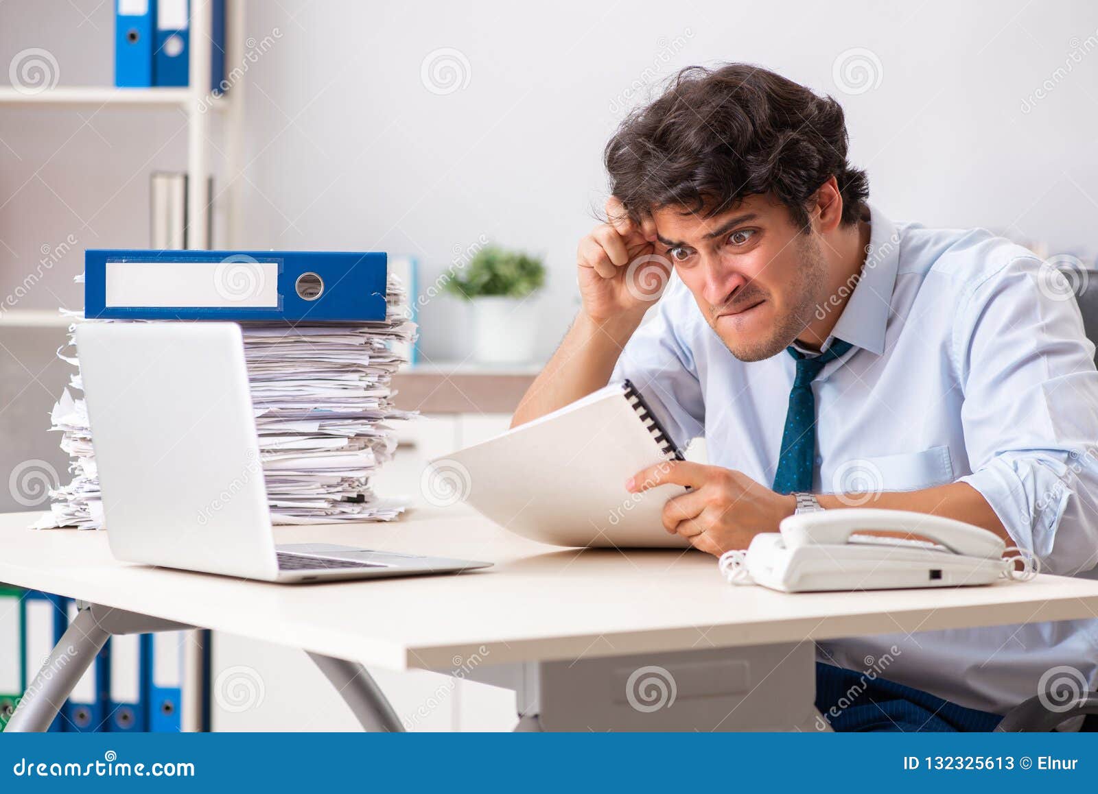 The Overloaded Busy Employee with Too Much Work and Paperwork Stock ...