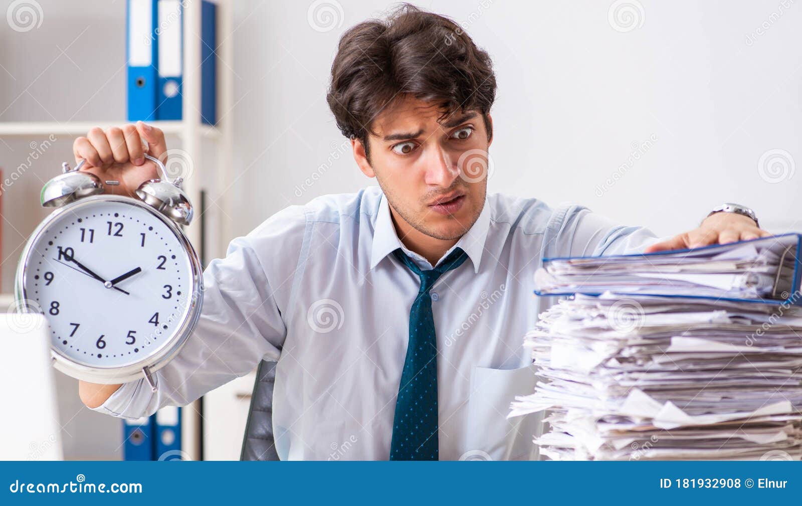 Overloaded Busy Employee with Too Much Work and Paperwork Stock Photo ...