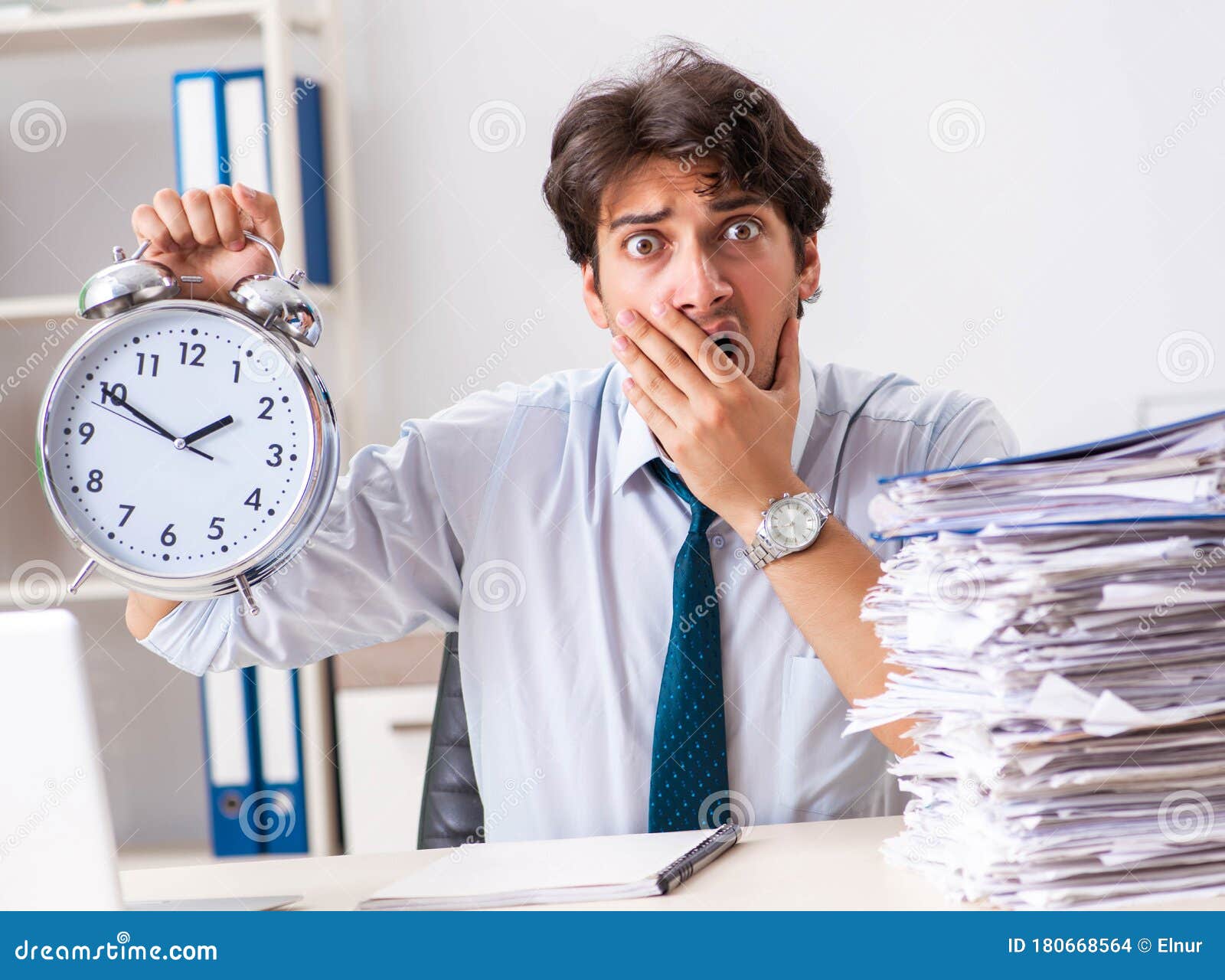 Overloaded Busy Employee with Too Much Work and Paperwork Stock Photo ...