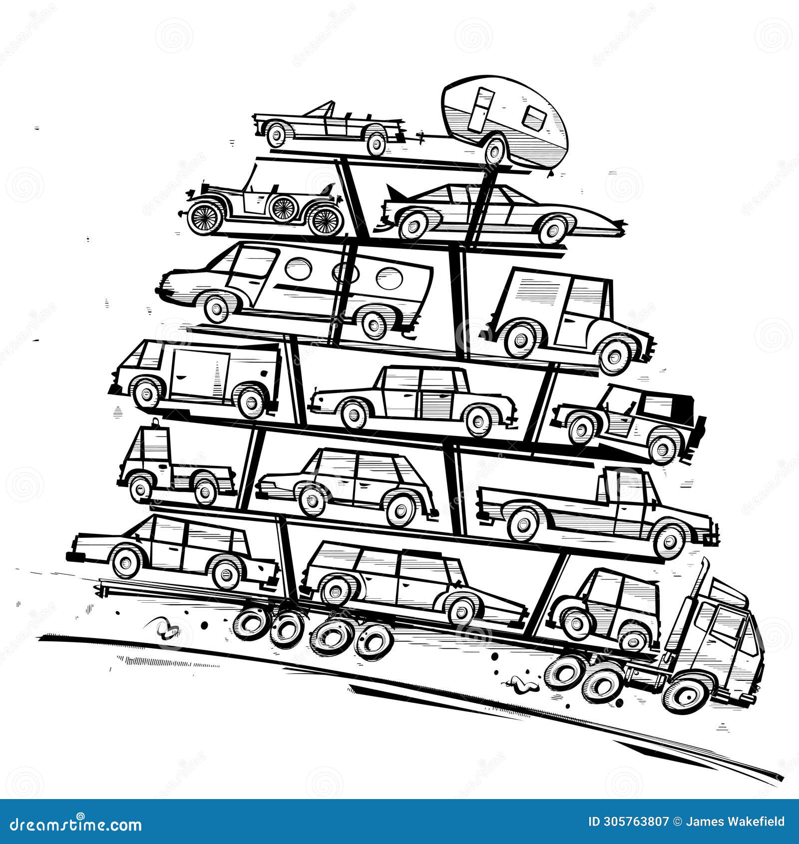 Family In A Overloaded Car Ready For Holiday Time Royalty-Free Cartoon ...