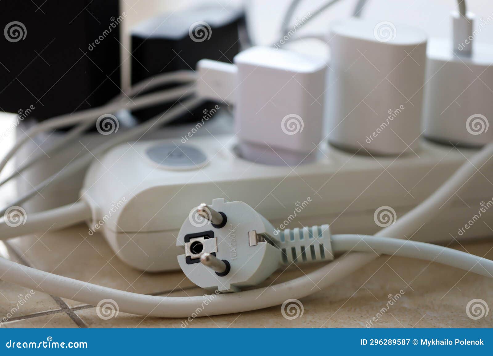 Overloaded Power Boards. Power Strips with Different Electrical Plugs ...
