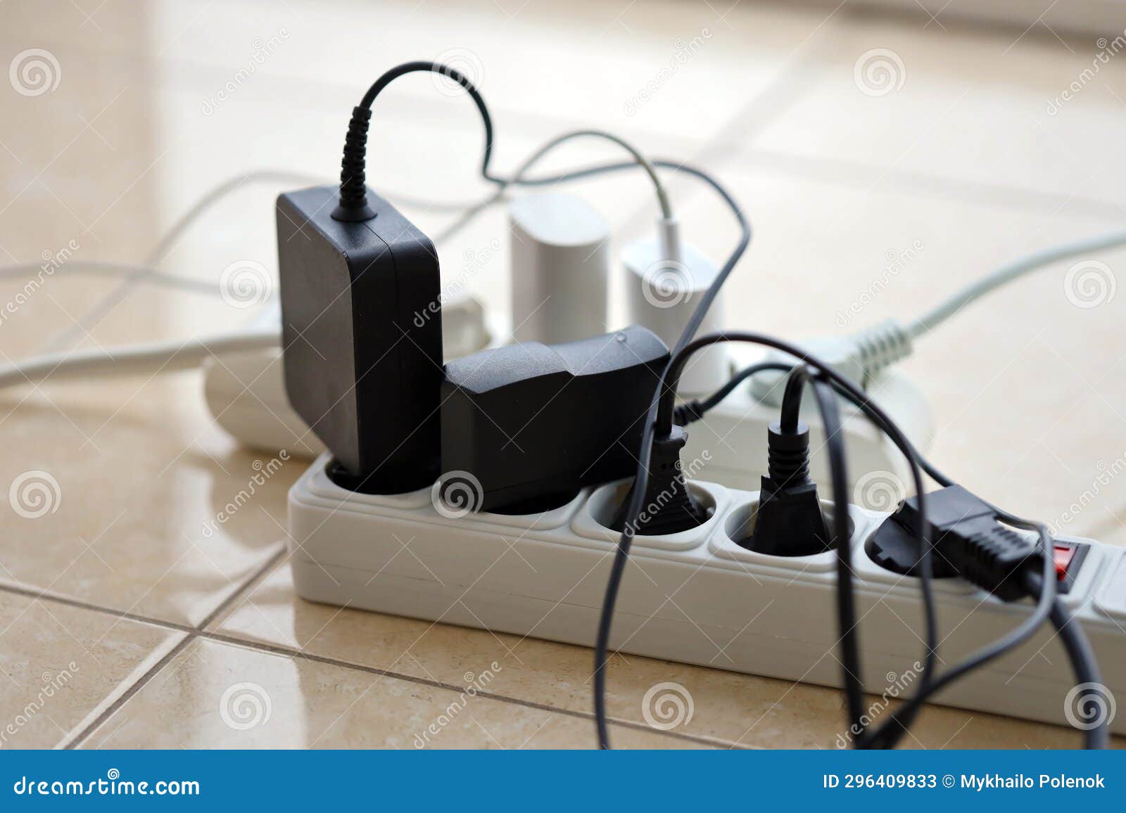 Overloaded Power Boards. Power Strips With Different Electrical Plugs ...