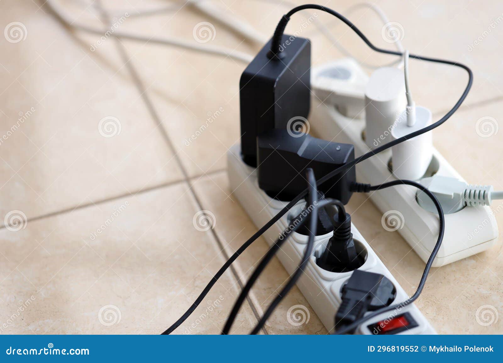 Overloaded Power Boards. Power Strips with Different Electrical Plugs ...