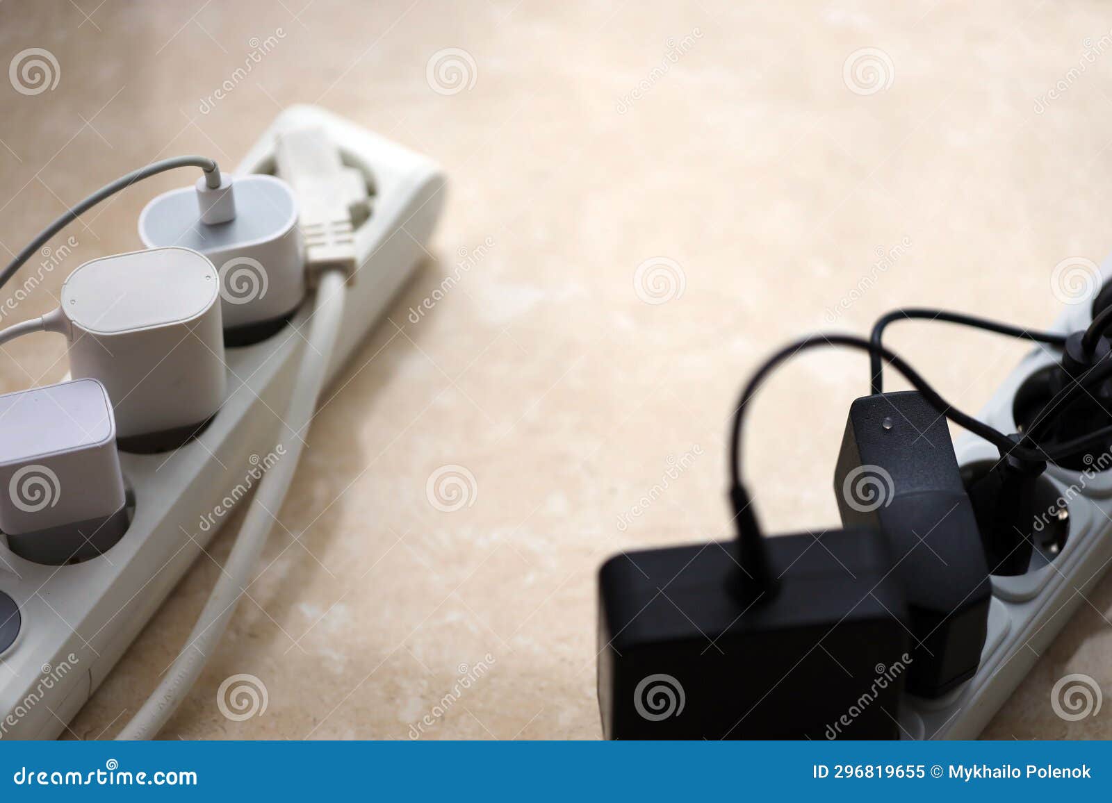 Overloaded Power Boards. Power Strips with Different Electrical Plugs ...