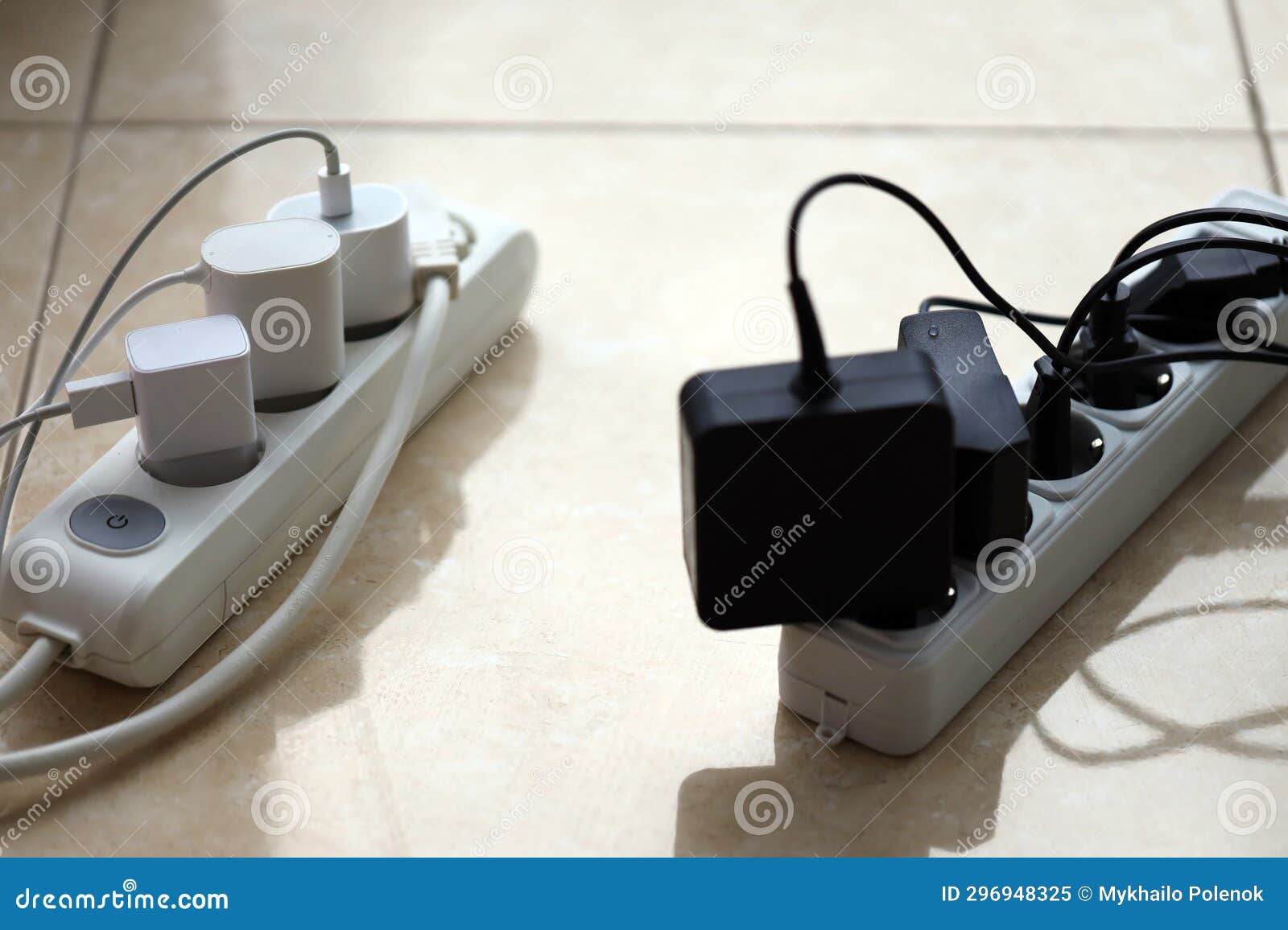 Overloaded Power Boards. Power Strips with Different Electrical Plugs ...