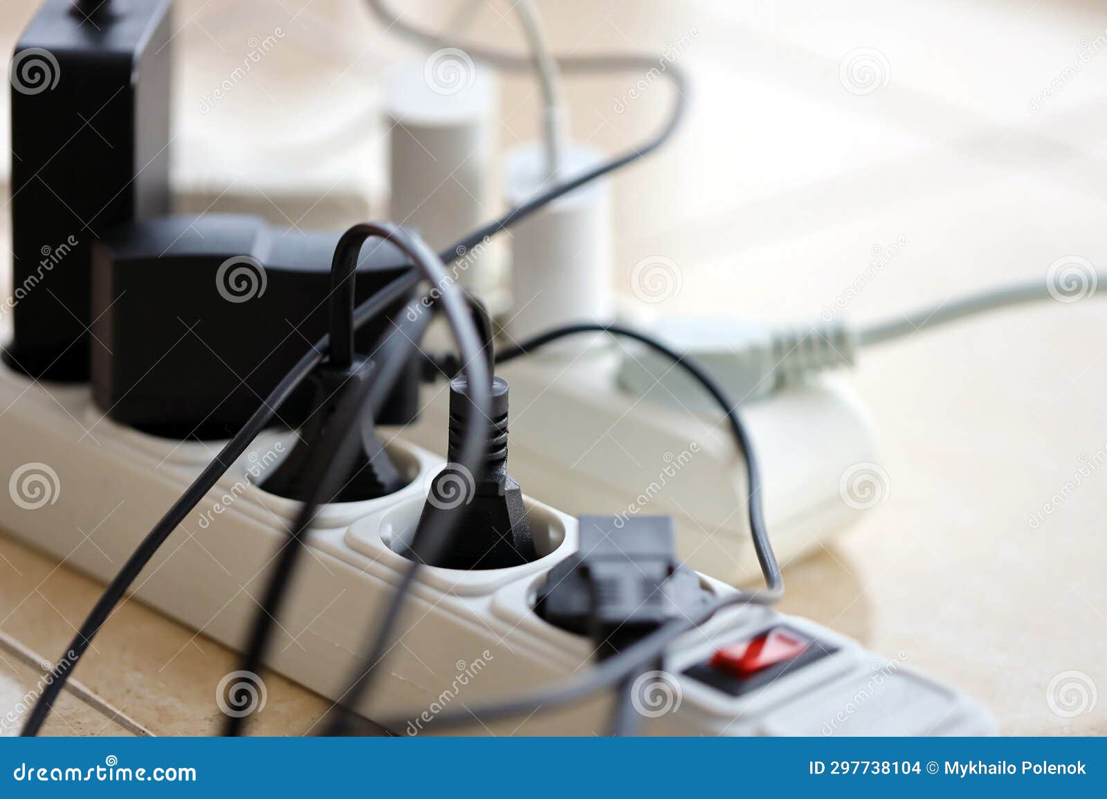 Overloaded Power Boards. Power Strips with Different Electrical Plugs ...