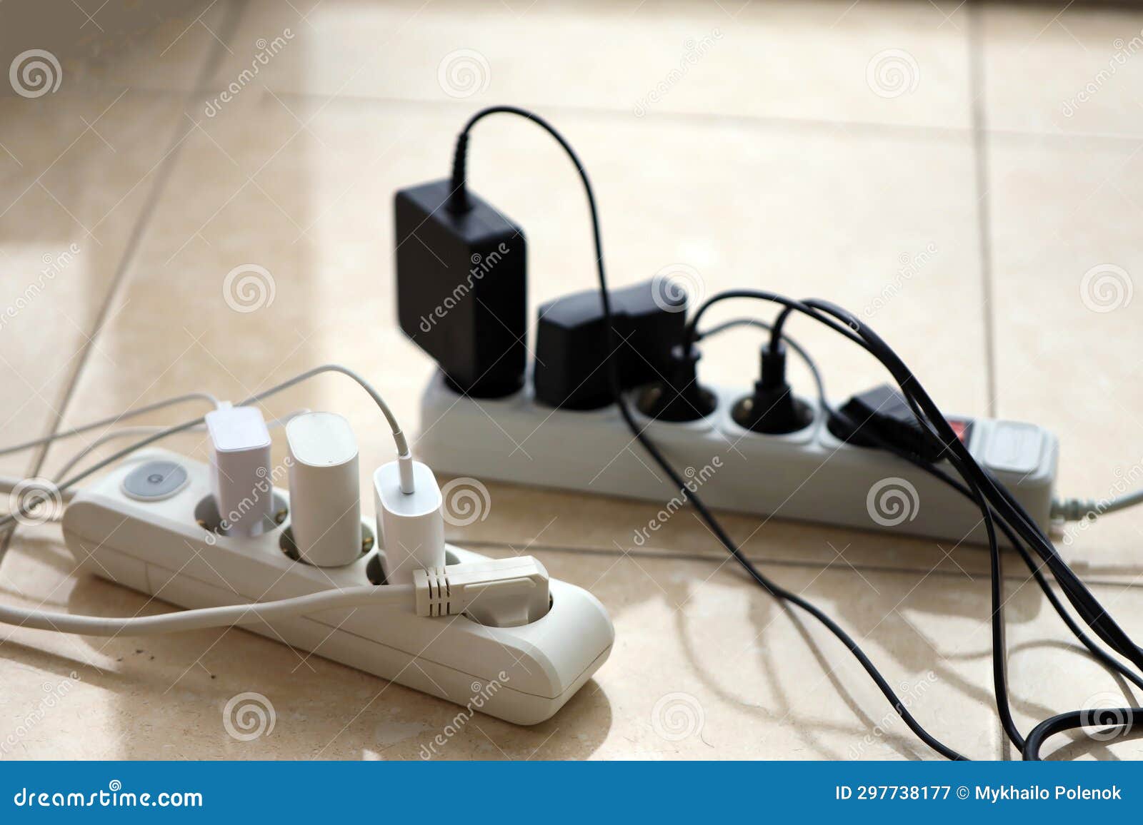 Overloaded Power Boards. Power Strips with Different Electrical Plugs ...