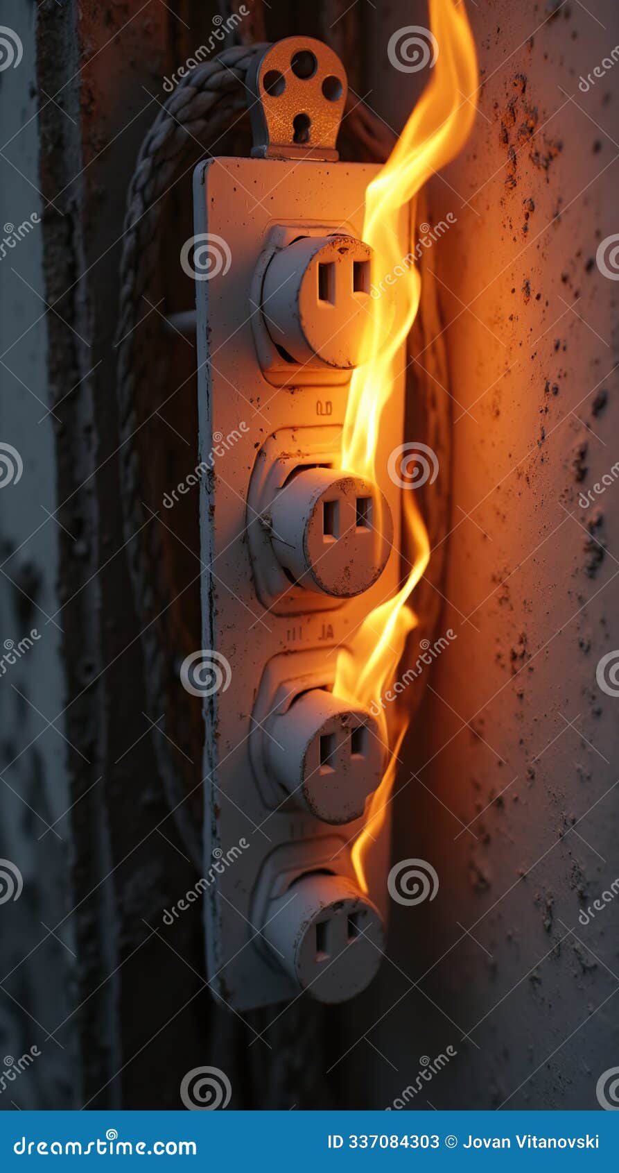 Overloaded Power Strip Causing Electrical Fire Hazard Stock ...