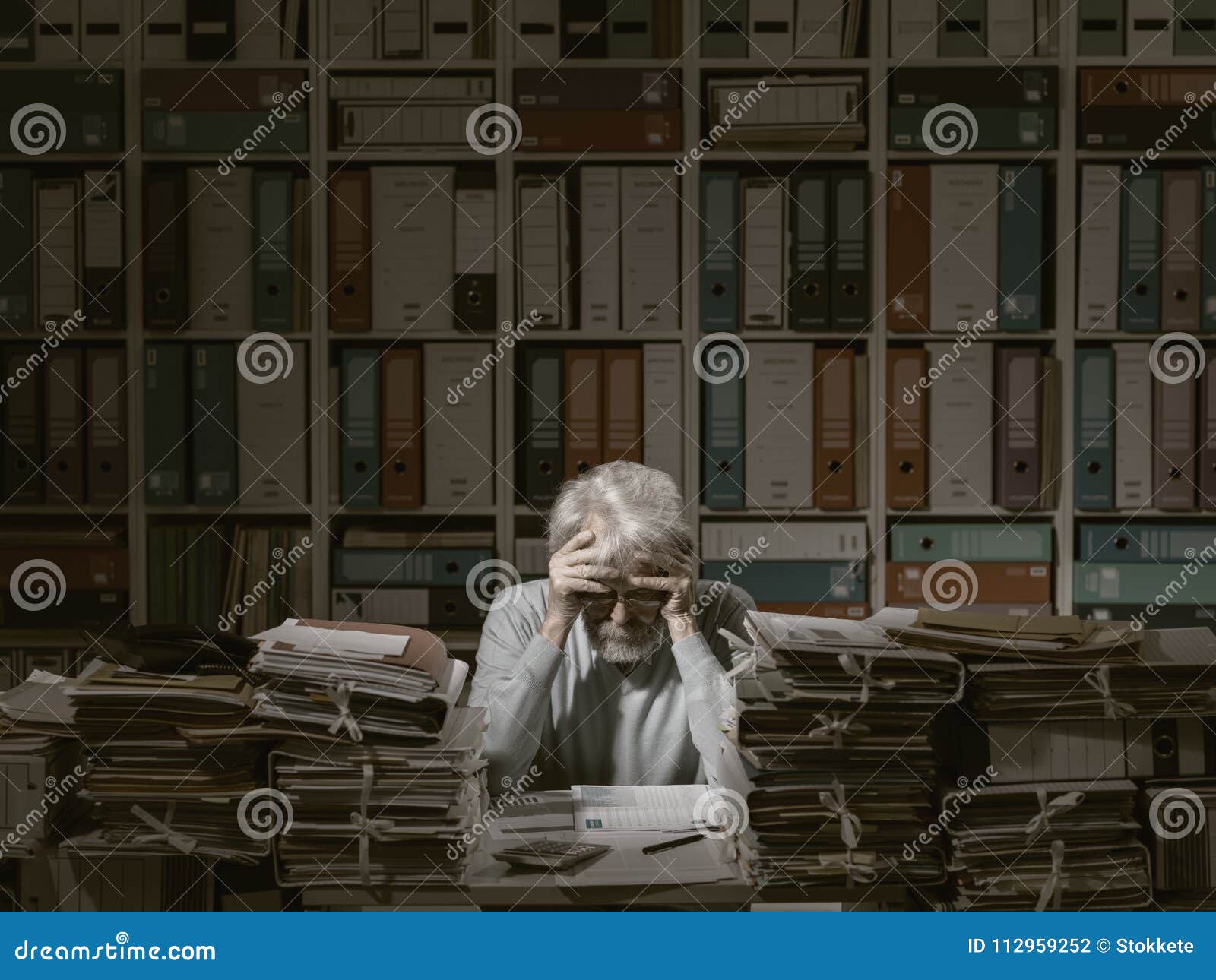 Overloaded Senior Office Worker Stock Photo - Image of administration ...