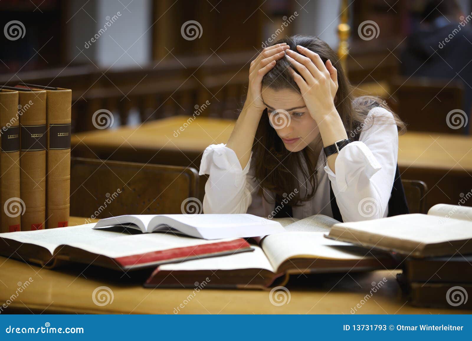 Overloaded Student in Library Stock Image - Image of college, library ...