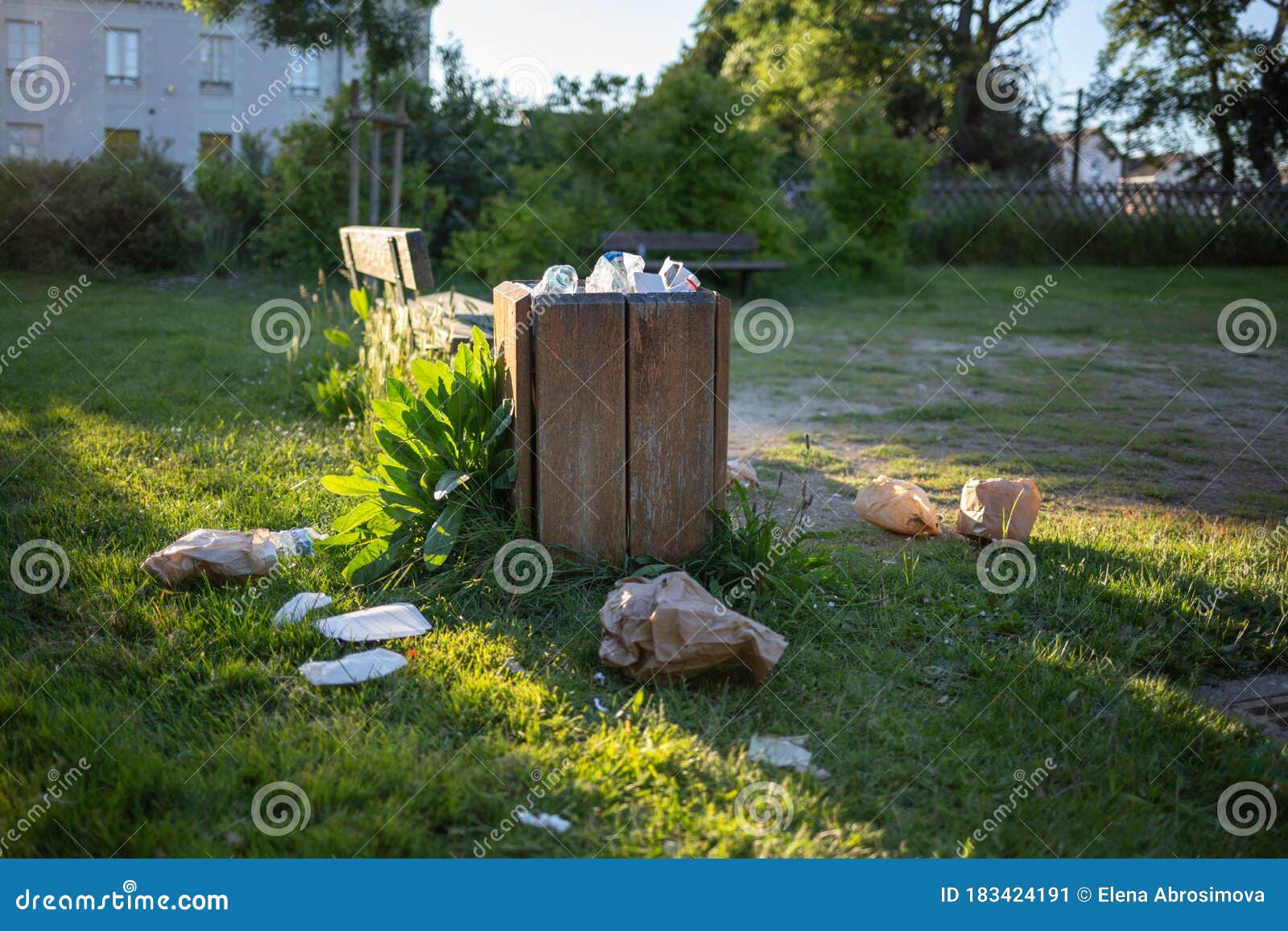 Overloaded Trash Bin with Plastic on Grass, Garbage Dump in Public Zone ...