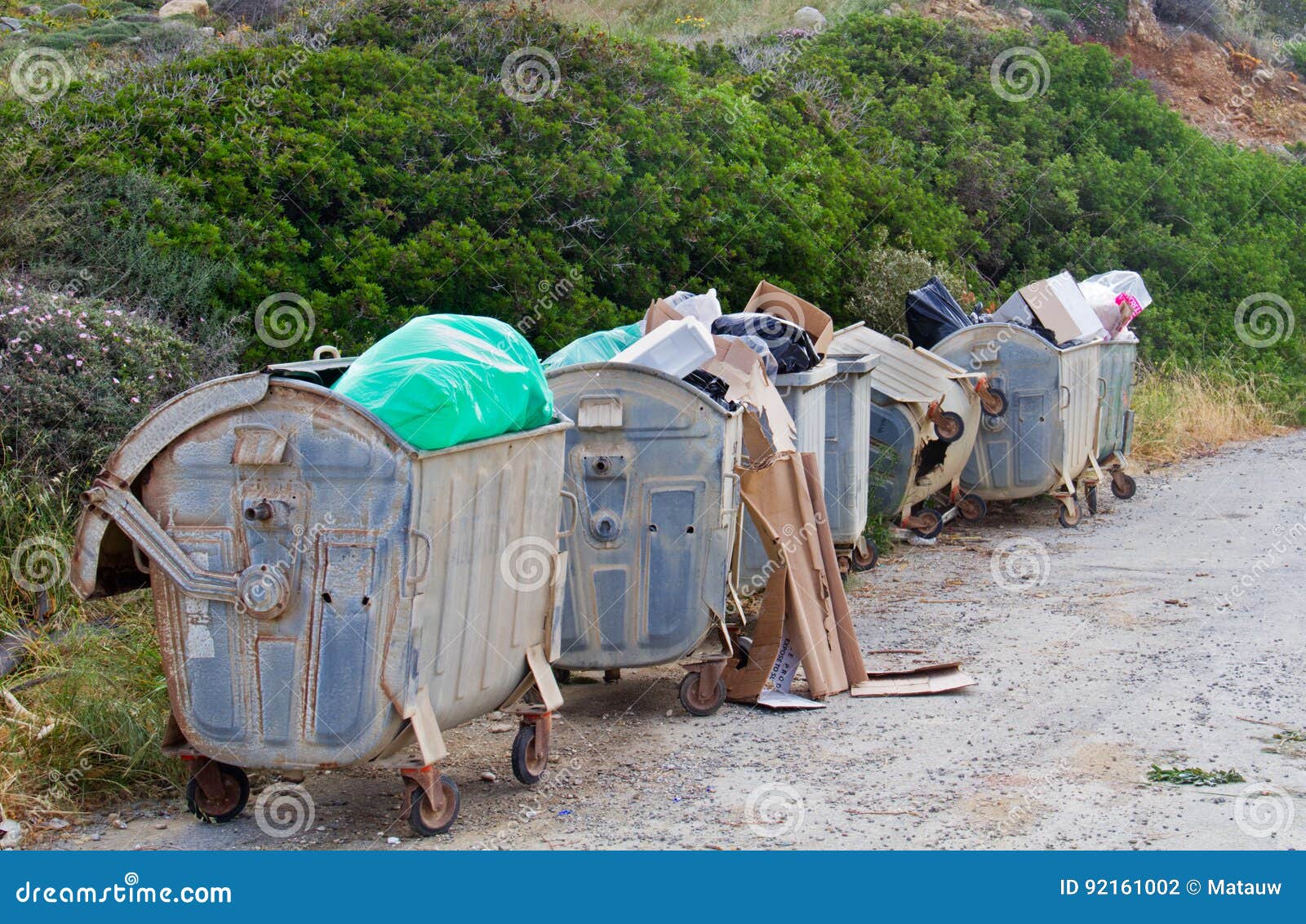 Overloaded Wheeled Trashbins Stock Photo - Image of collect, garbage ...
