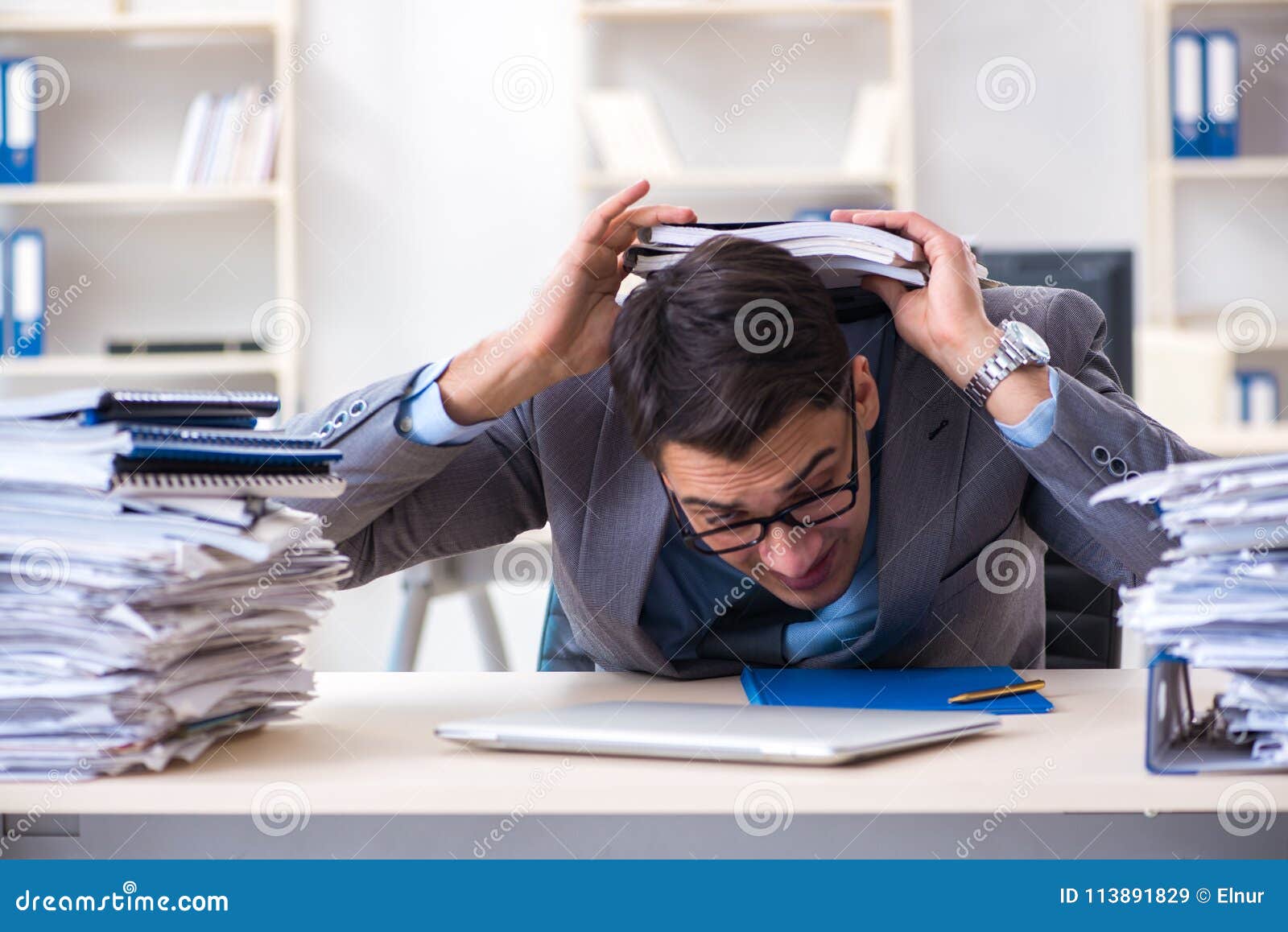 The Overloaded with Work Employee Under Paperwork Burden Stock Image ...
