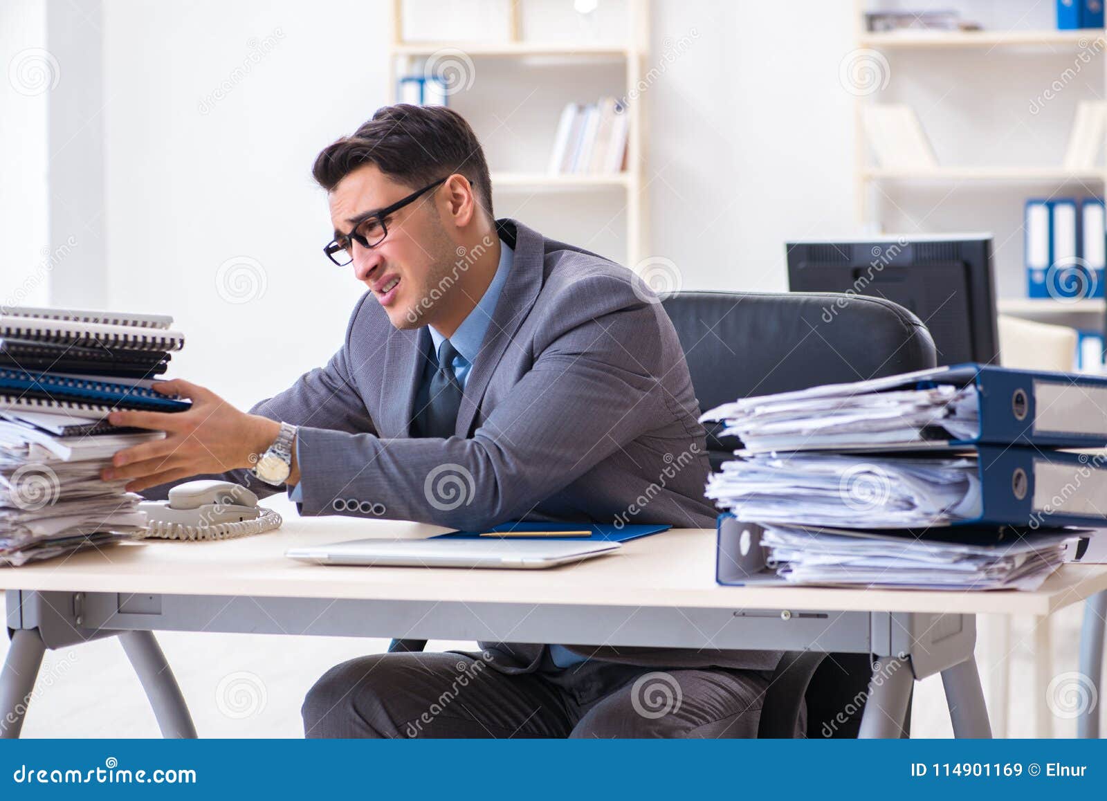 The Overloaded with Work Employee Under Paperwork Burden Stock Image ...