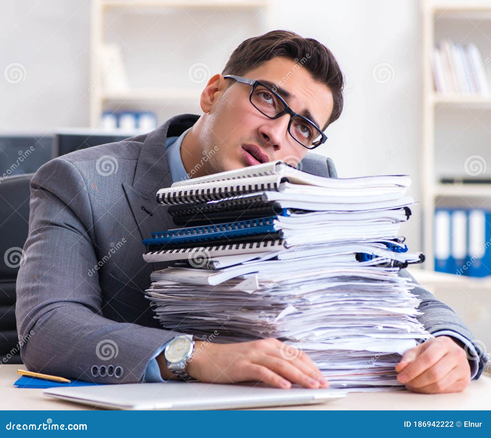Overloaded with Work Employee Under Paperwork Burden Stock Photo ...