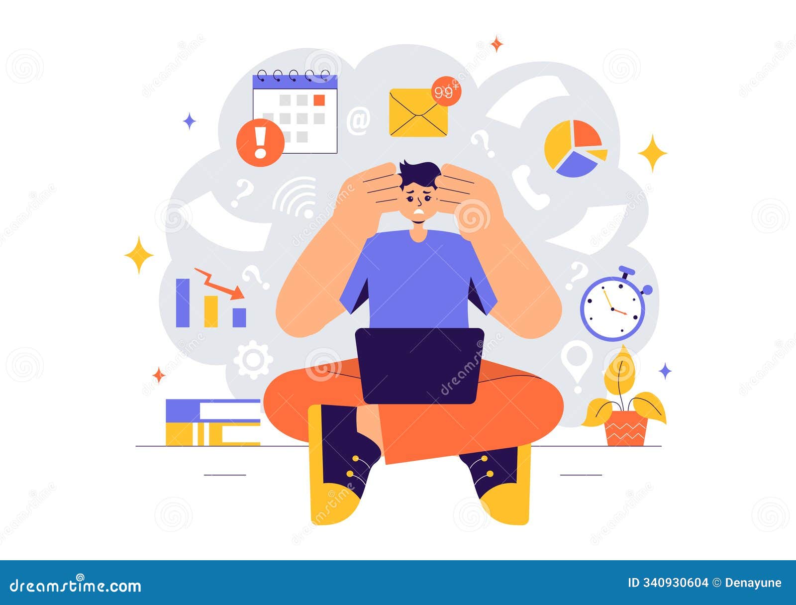 Overloading Vector Illustration of a Busy Employee Multitasking To ...