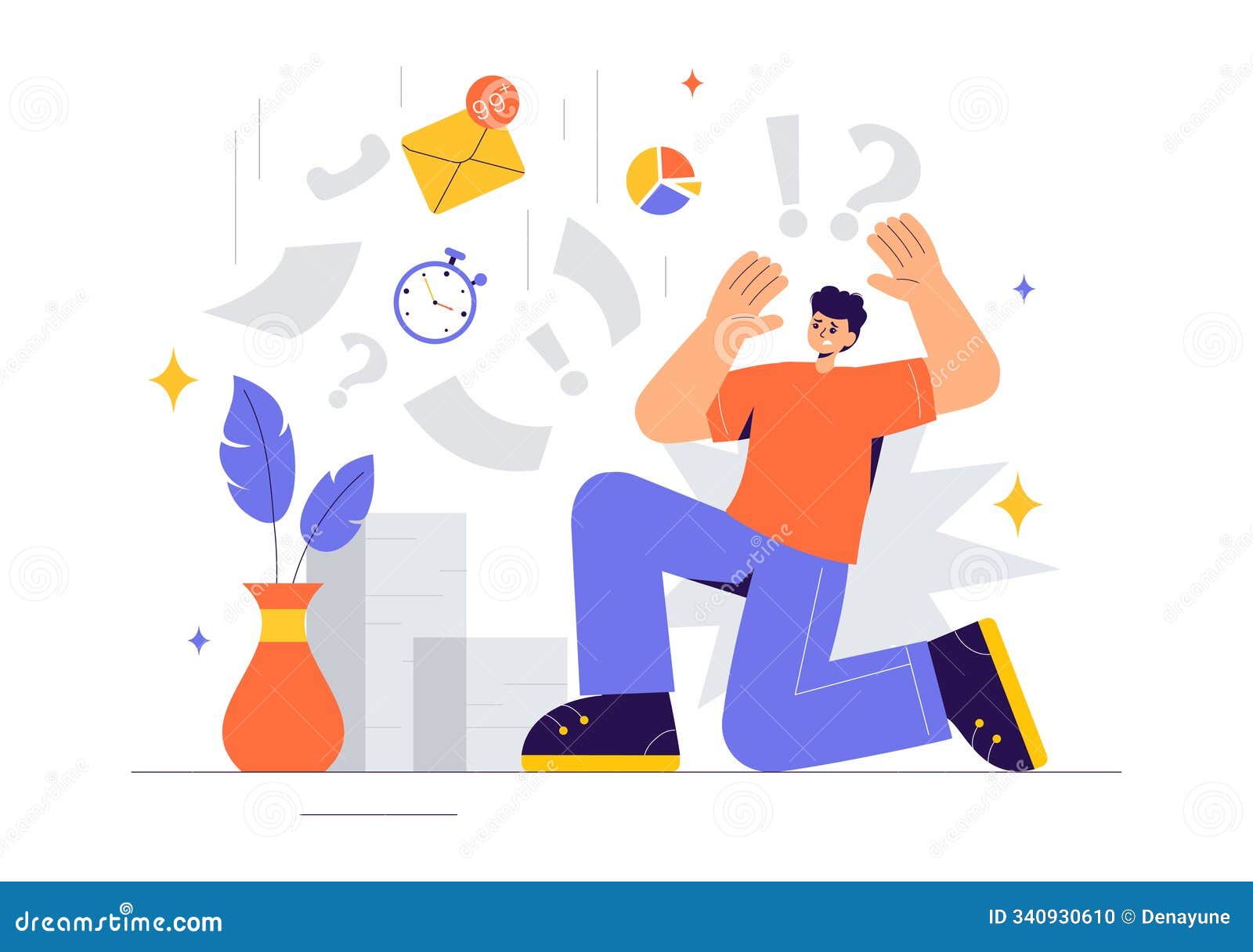 Overloading Vector Illustration of a Busy Employee Multitasking To ...