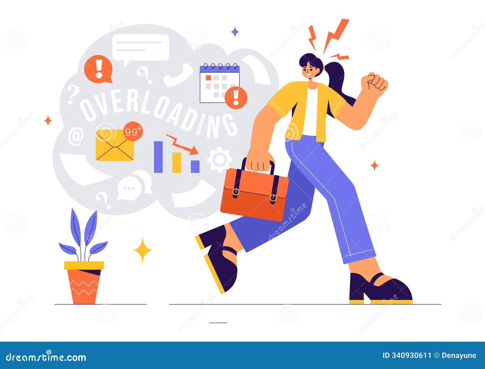 Overloading Vector Illustration of a Busy Employee Multitasking To ...