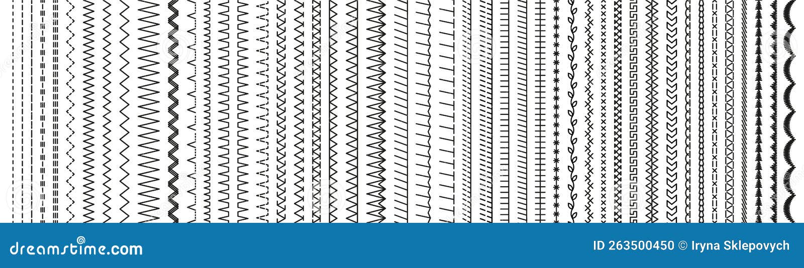 Overlock Fabric Stitches. Seamless. Sewing Elements. Embroidery Seams ...