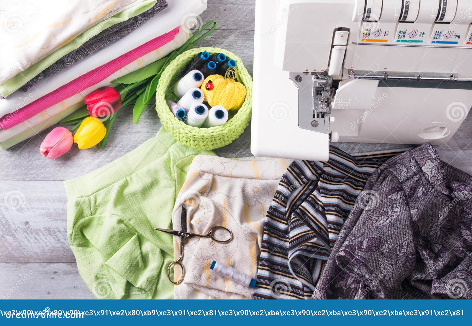 Overlock Sewing Machine and Fabric Stack. Stock Image - Image of ...