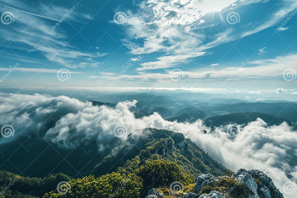 Overlook of Clouds and Mountains from High Elevation, a Panoramic View ...