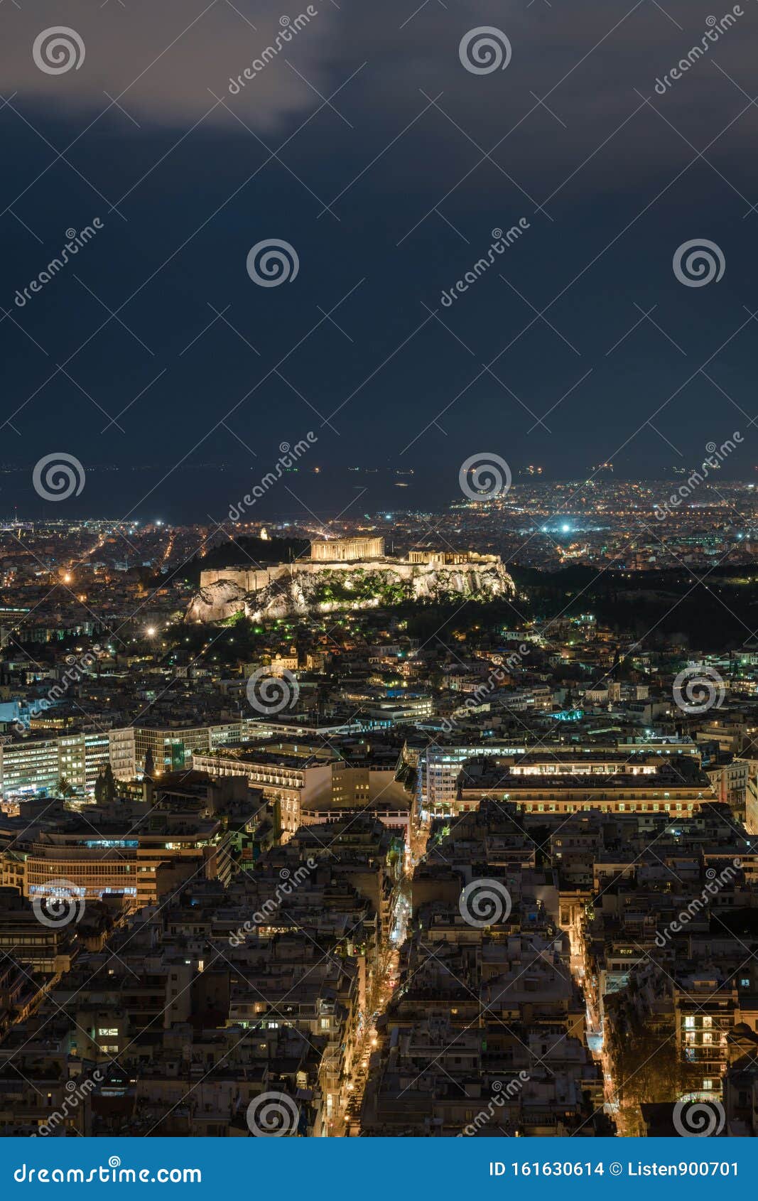 Overlook the Night View of Acropolis in Athens, Greece Stock Photo ...