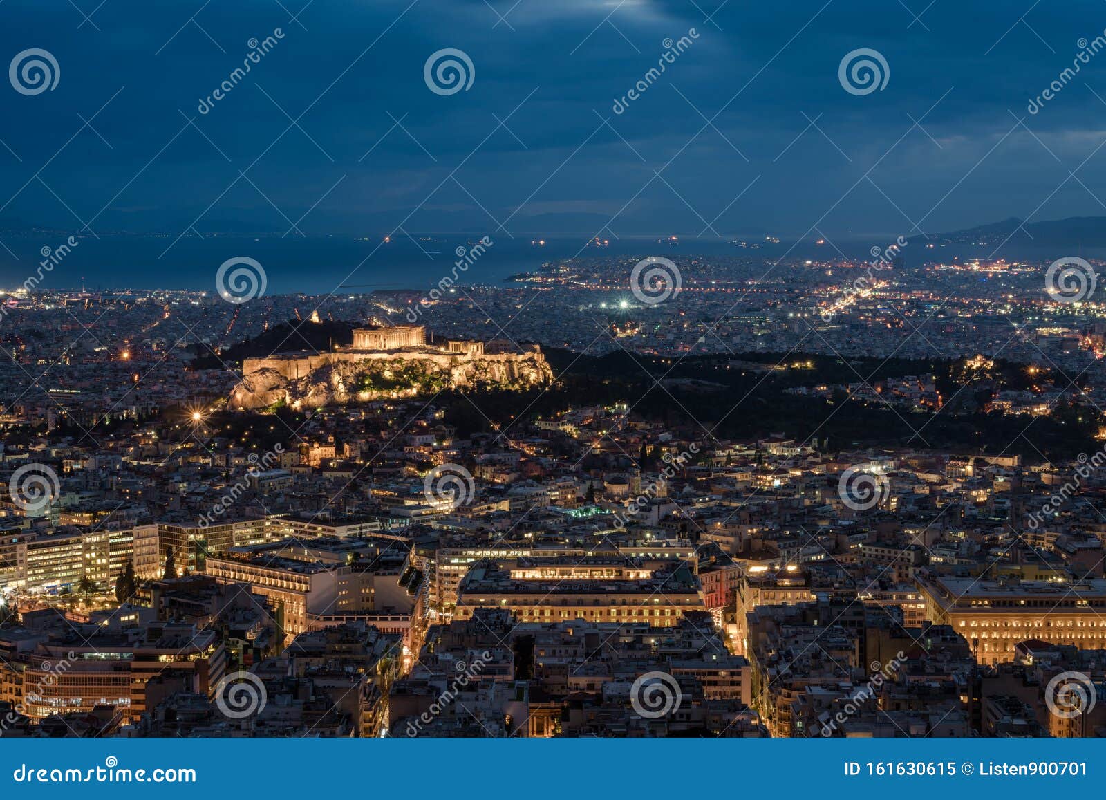 Overlook the Night View of Acropolis in Athens, Greece Stock Image ...