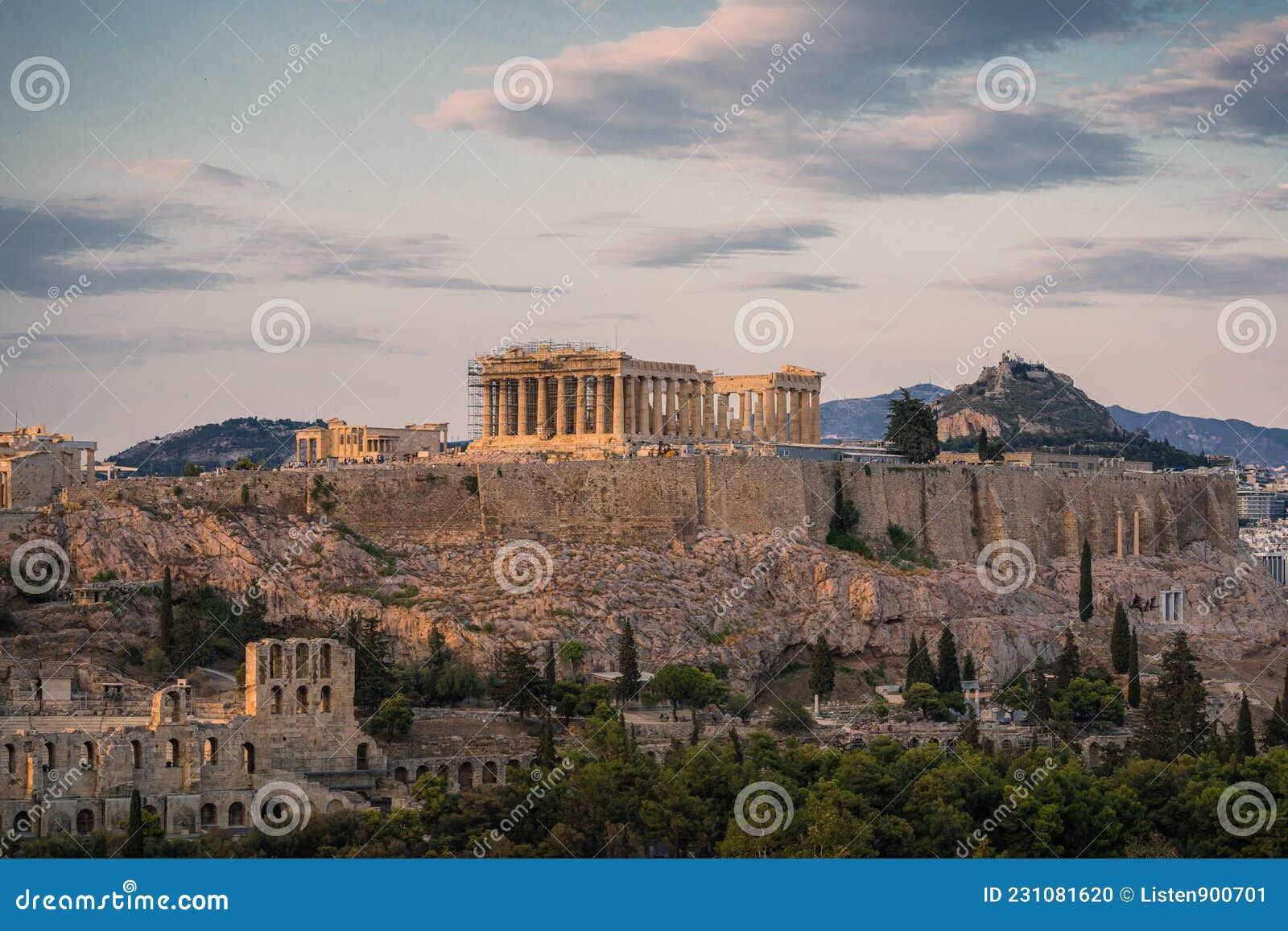 Overlooking the Acropolis at Sunset Stock Photo - Image of heritage ...