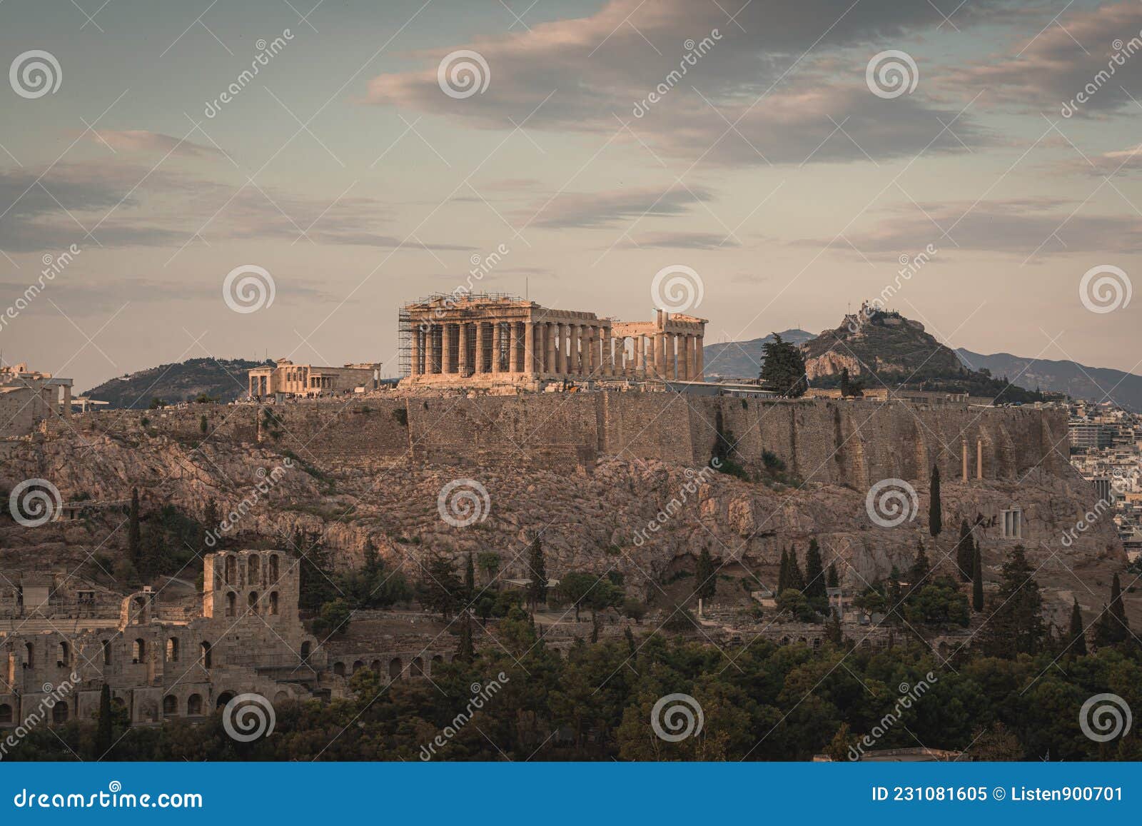 Overlooking the Acropolis at Sunset Stock Image - Image of column ...