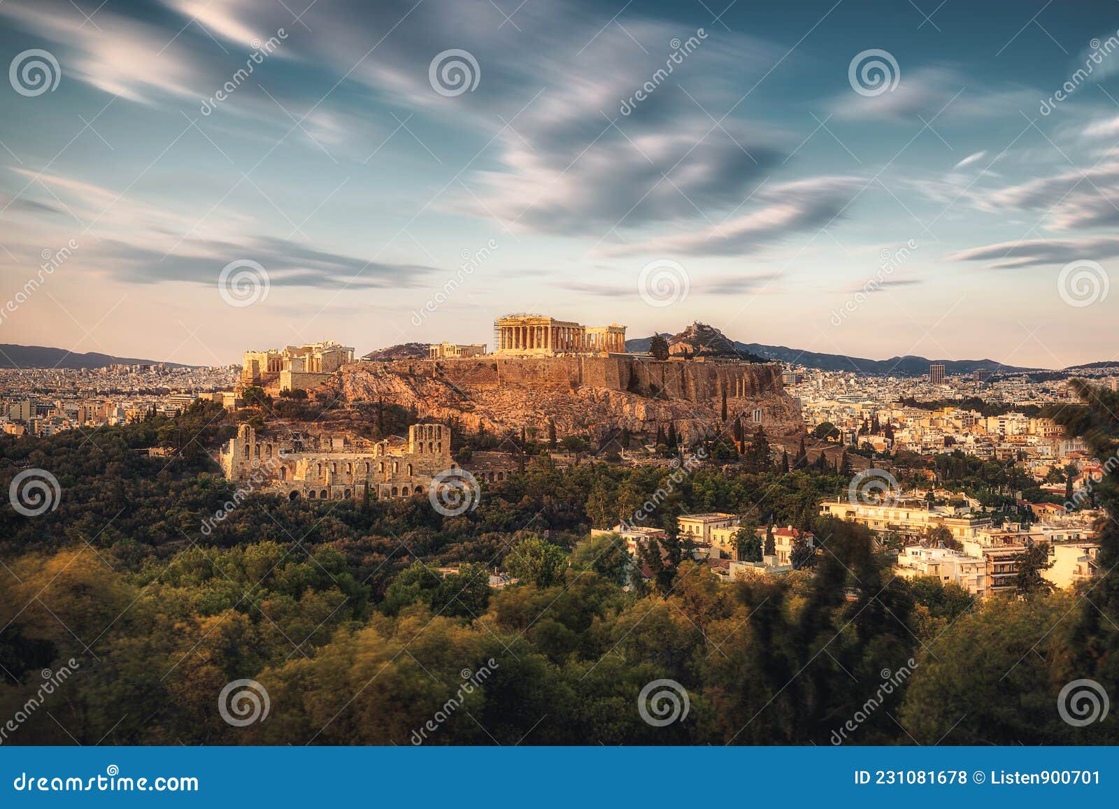 Overlooking the Acropolis at Sunset Stock Photo - Image of building ...