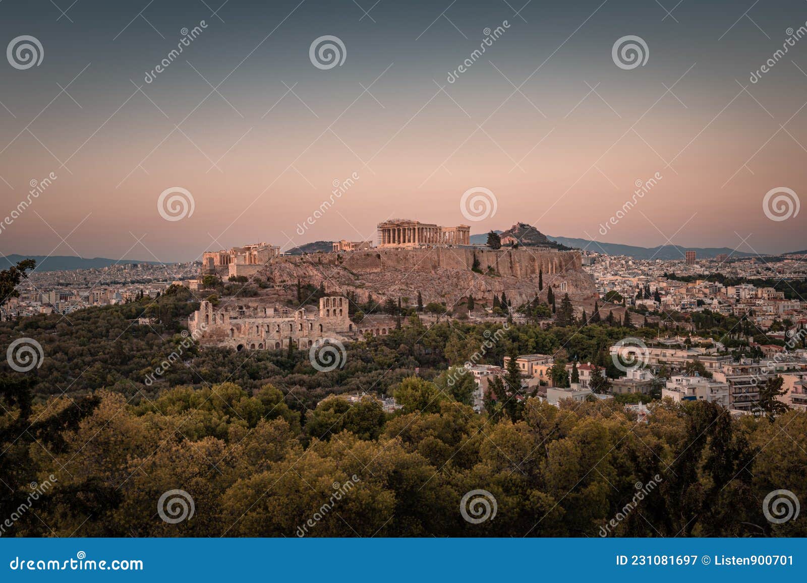 Overlooking the Acropolis at Sunset Stock Image - Image of archaeology ...