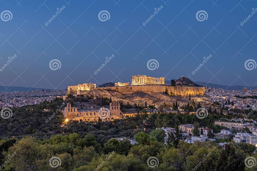 Overlooking the Acropolis at Sunset Stock Photo - Image of destinations ...